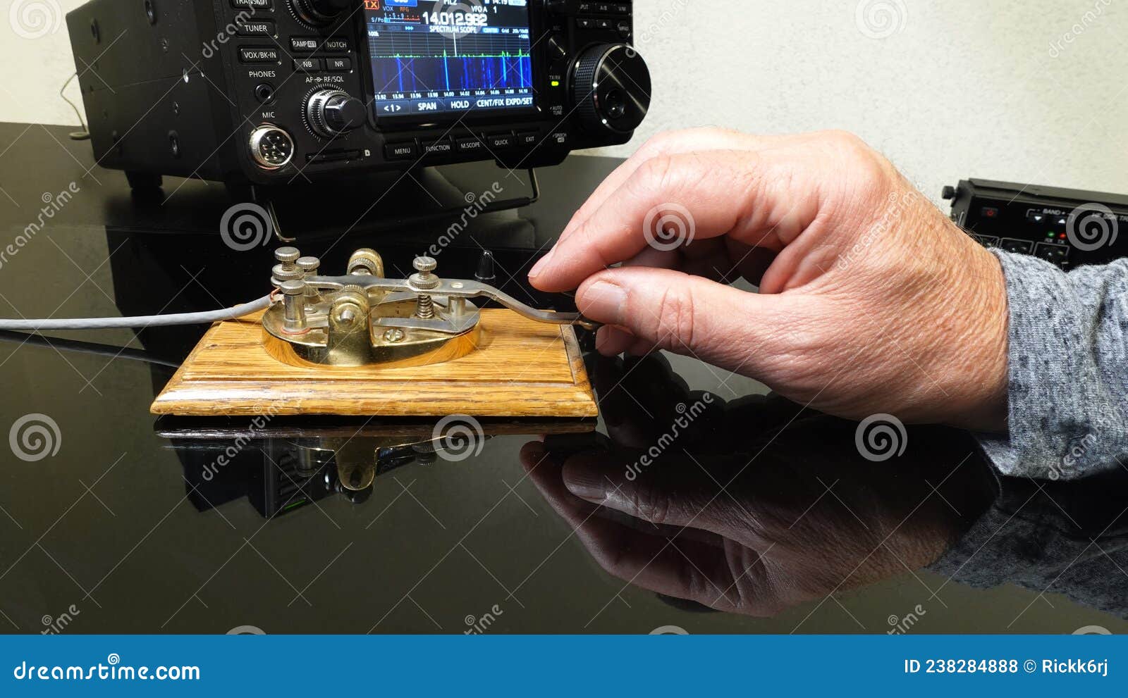 Hand Tapping Morse Code on Telegraph Straight Key. Stock Photo - Image ...