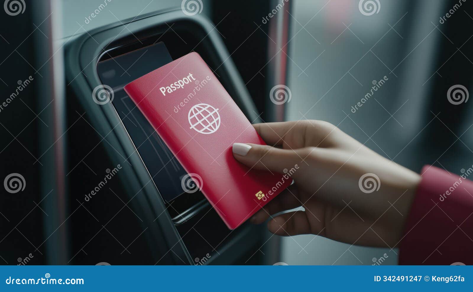 Hand Tapping Open Passport on Digital Reader, Showcasing Modern Travel ...