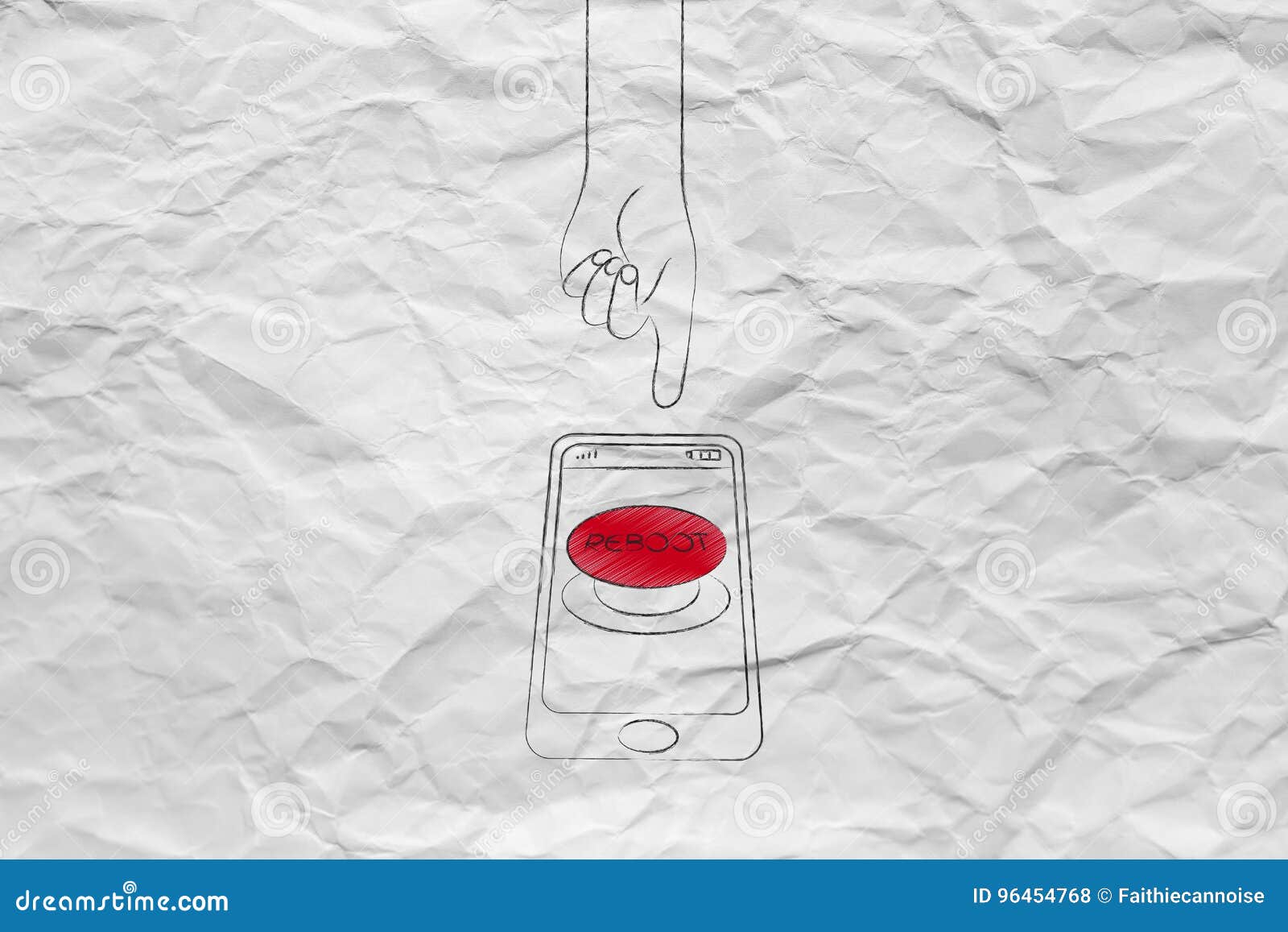 Hand Tapping on Smartphone with Reboot Button Stock Illustration ...