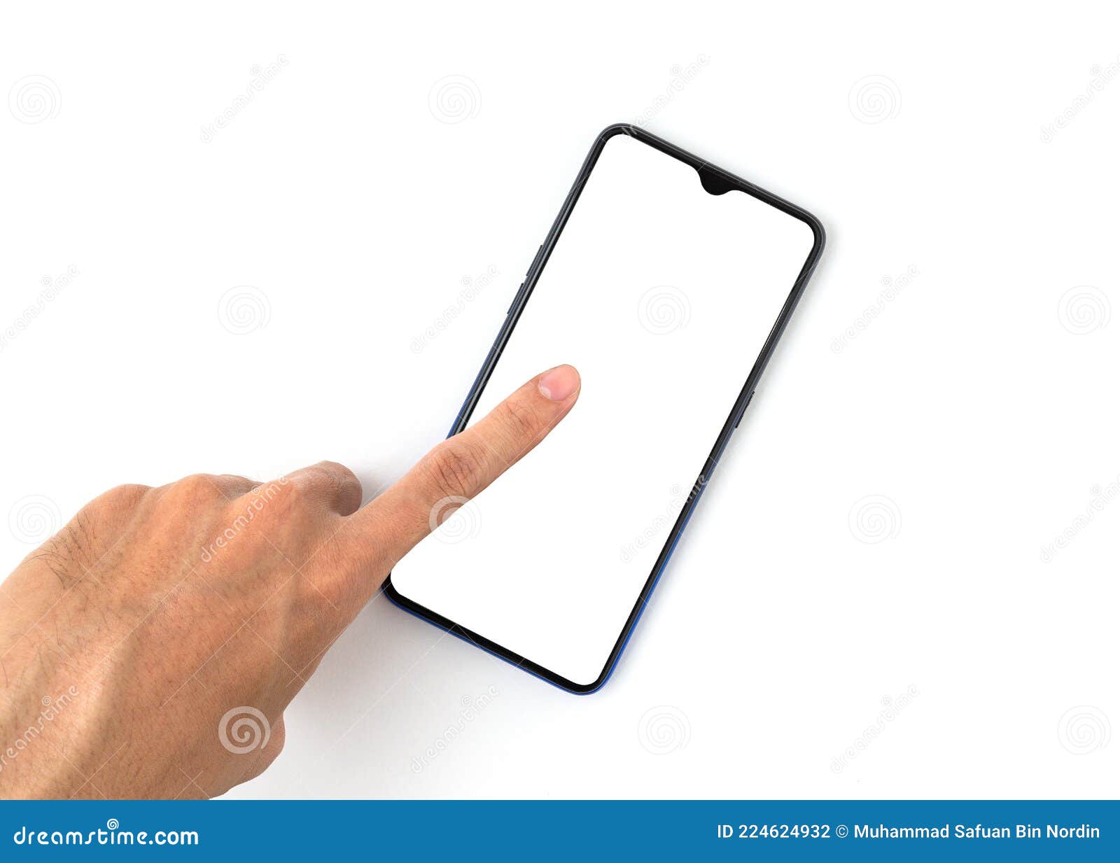 Hand Taps Touch Screen of Smart Phone Isolated on White Background ...