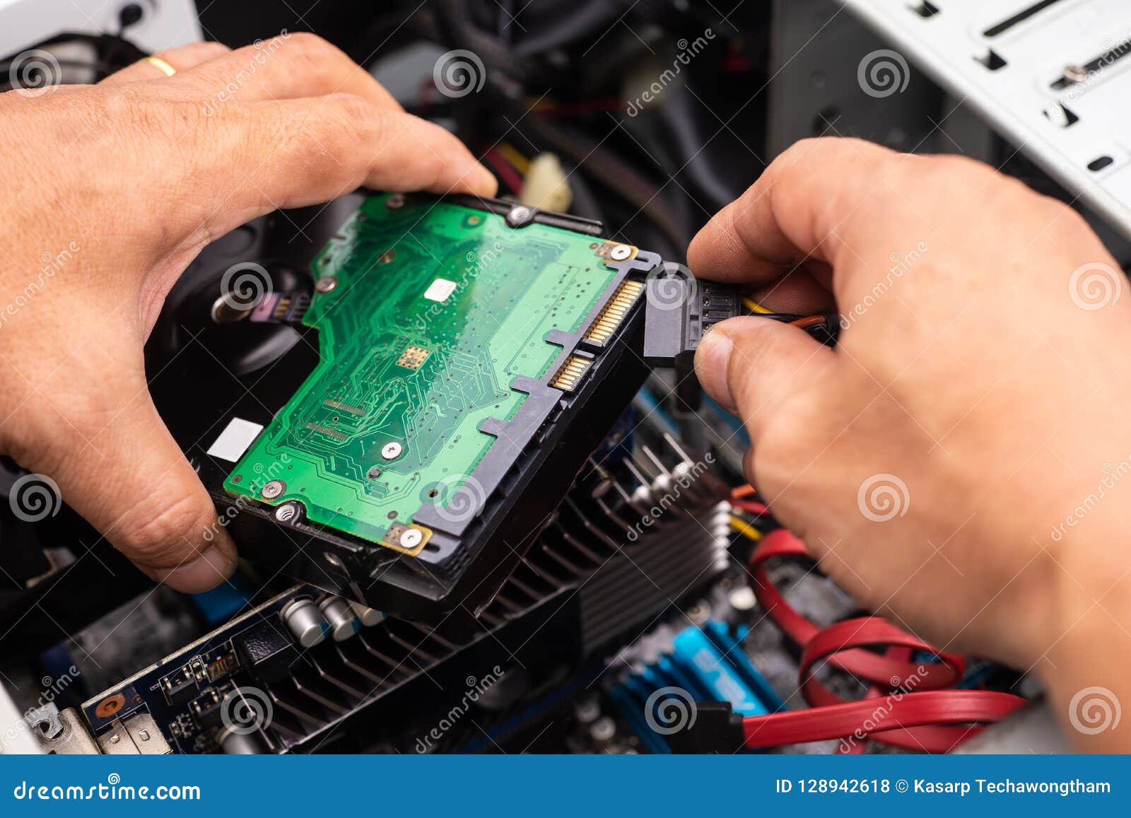 Hand of Technician Installing a Desktop Hard Drive ,check and Re Stock ...