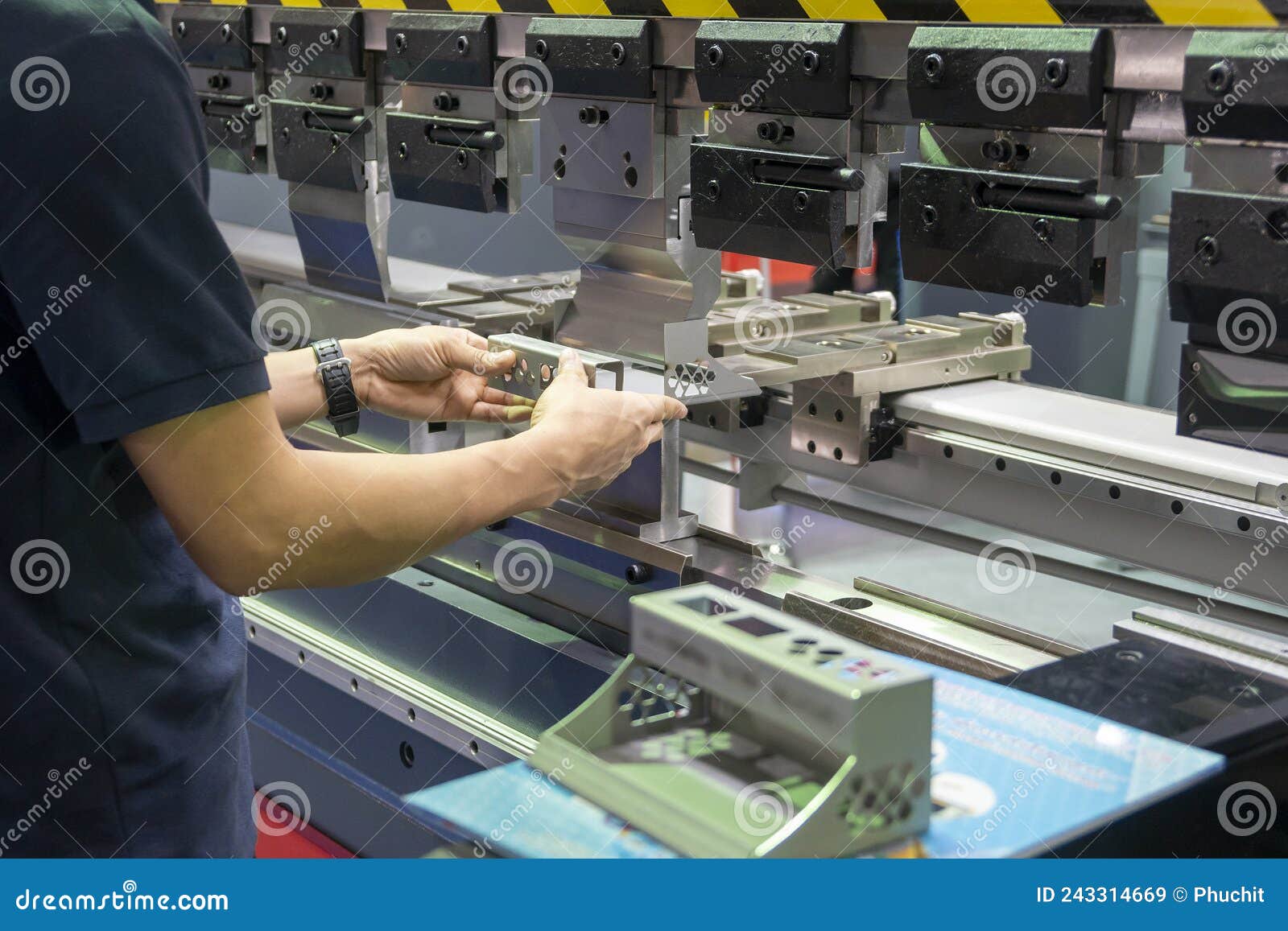 The Hand of Technician Operator Working with Hydraulic Press Brake ...