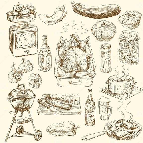 Hand tecknad mat vektor illustrationer. Illustration av bakgrund - 25891719