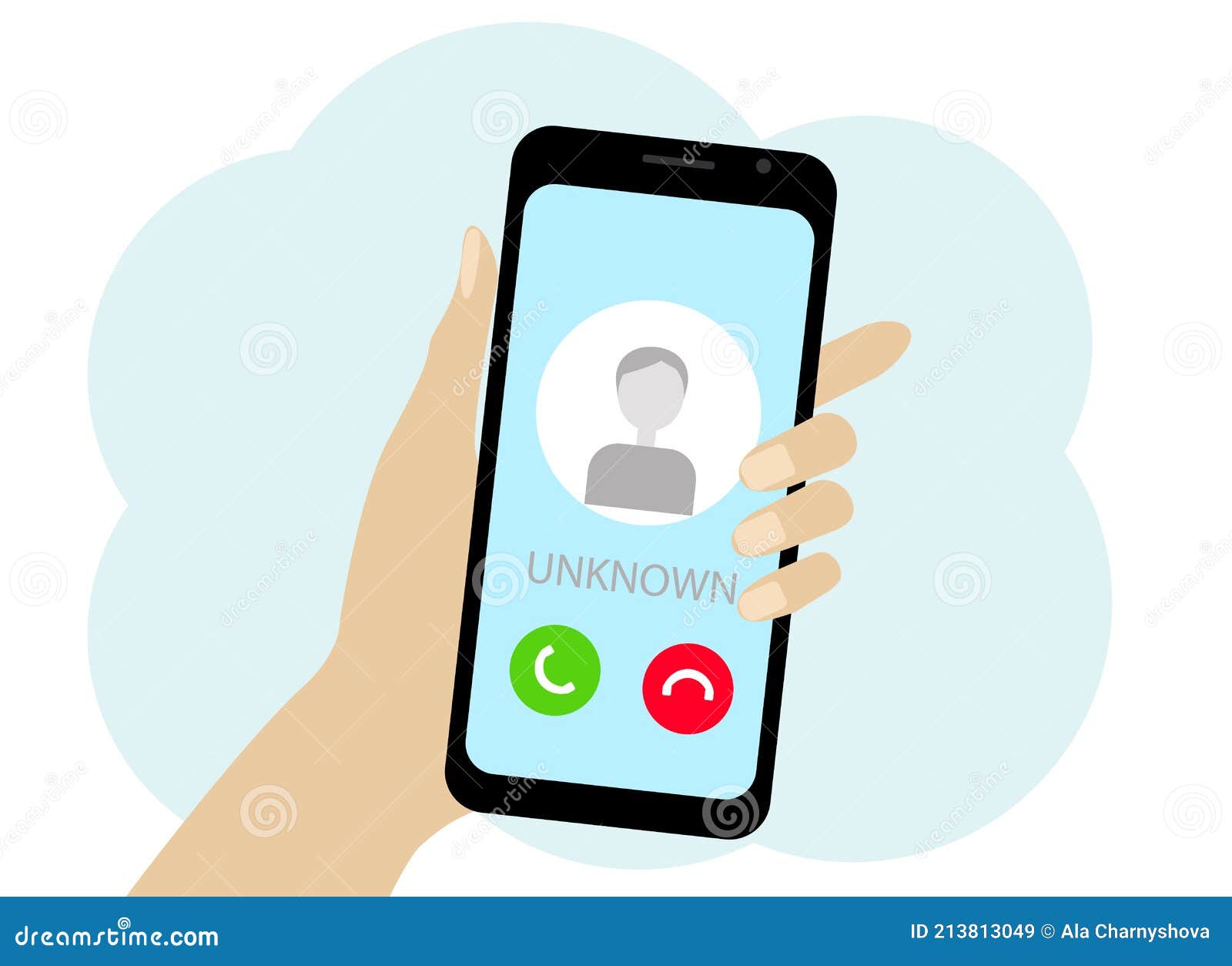 Hand with a Telephone. There is a Call from an Unknown Person on the ...