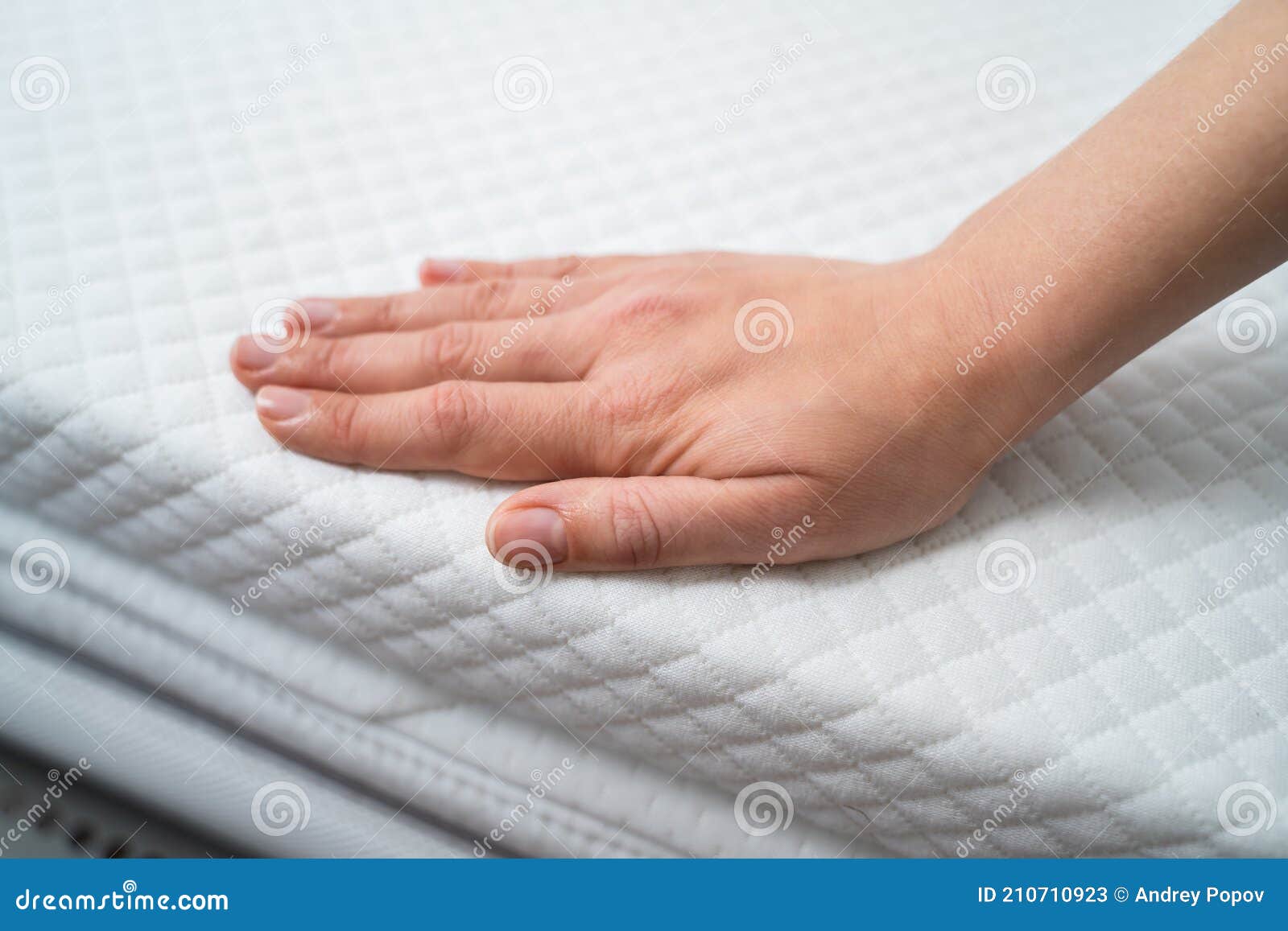 Hand Testing Mattress stock image. Image of purchase - 210710923
