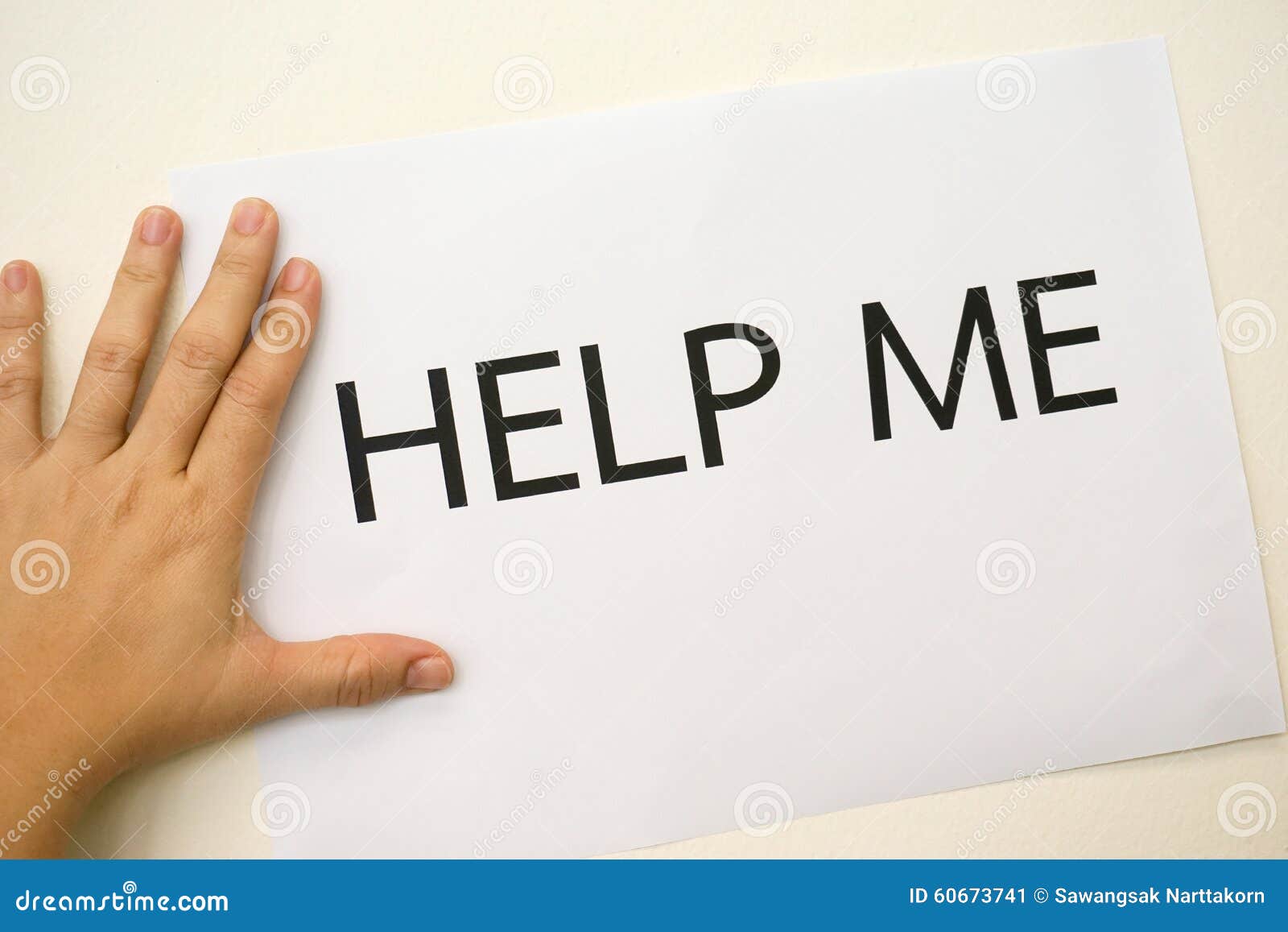 Hand with text in paper stock image. Image of presentation - 60673741