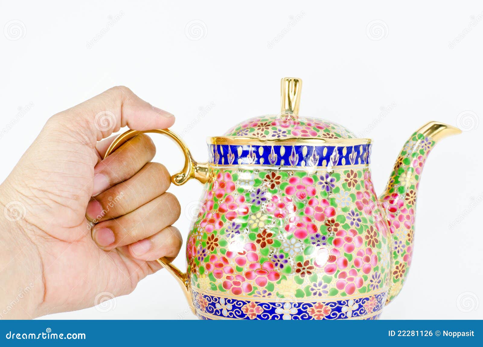 Hand and thai tea jar stock photo. Image of beautiful - 22281126