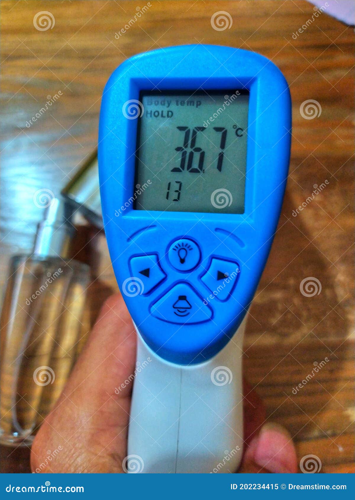 Hand with Thermogun Body Temperature 36,7 C Stock Image - Image of ...