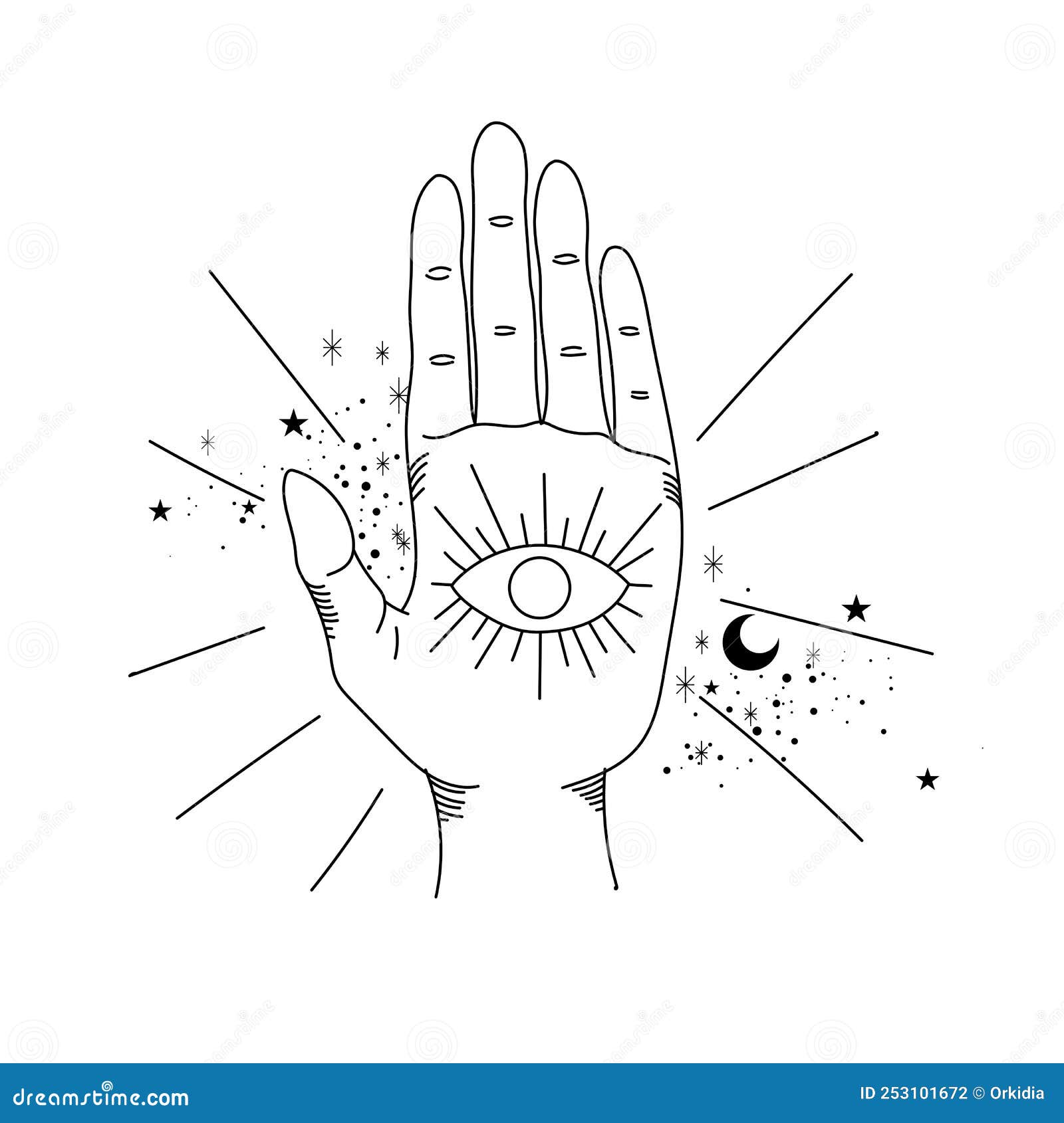 Hand and Third Eye Illustration Stock Vector - Illustration of moon ...
