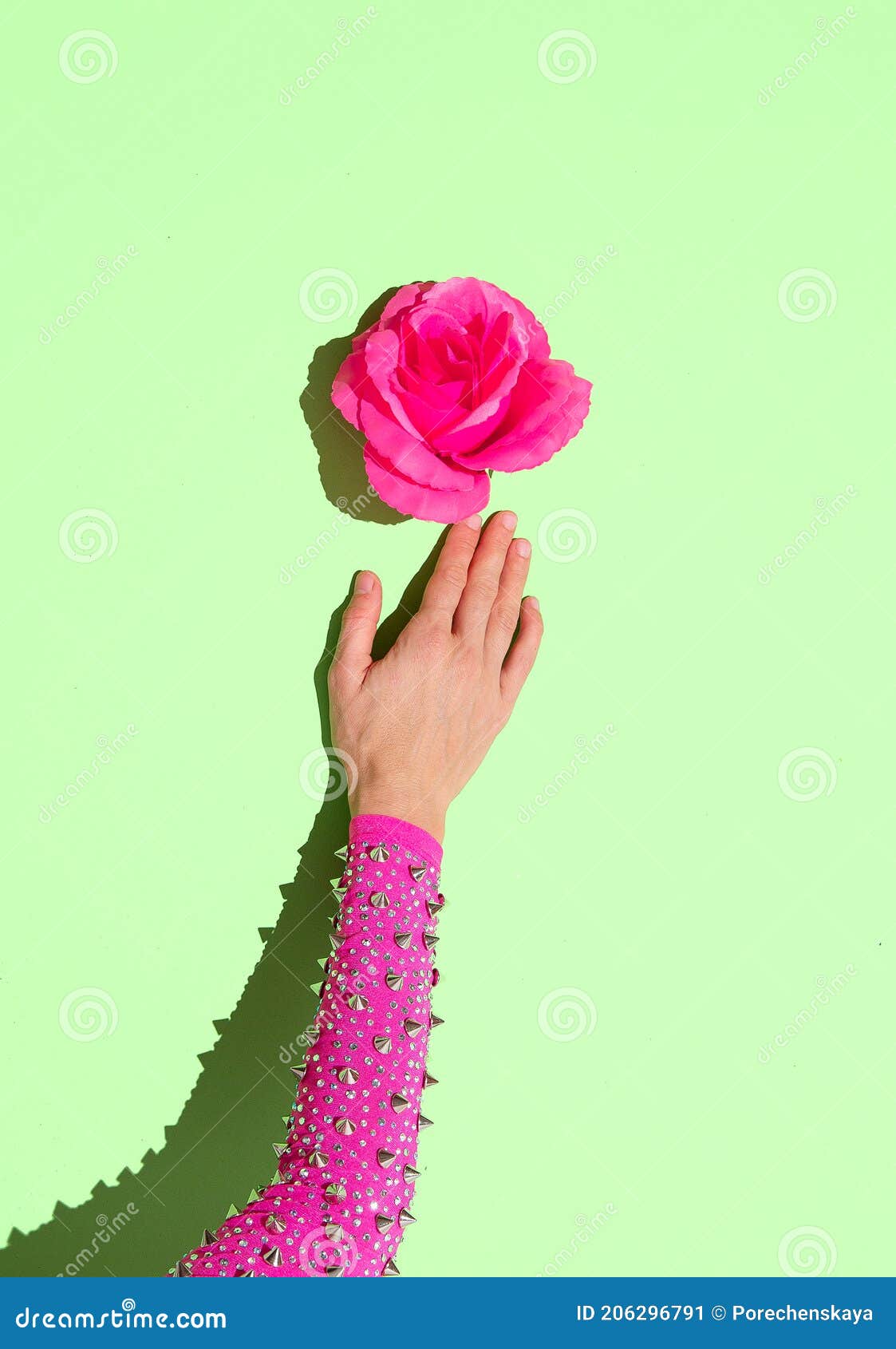 Hand with Thorns Holding a Pink Rose. Minimal Creative Concept Art ...