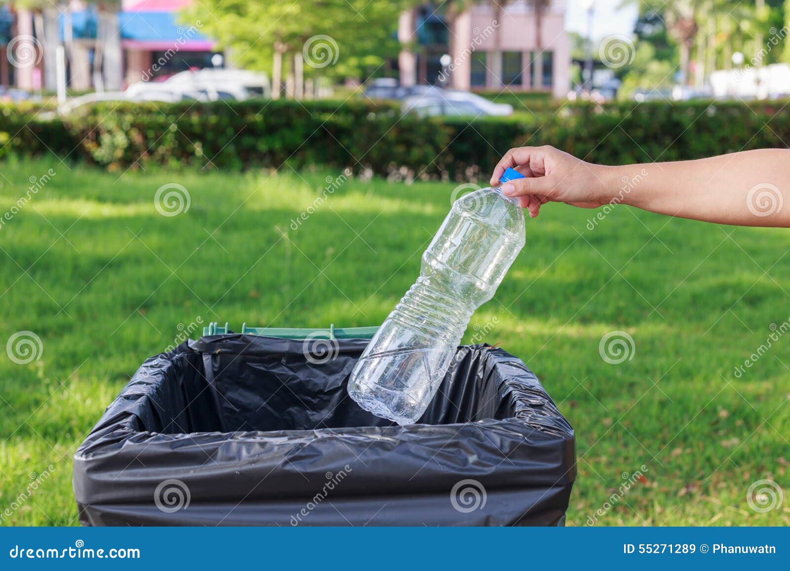 Hand Throwing Empty Plastic Bottle into the Trash Stock Image - Image ...