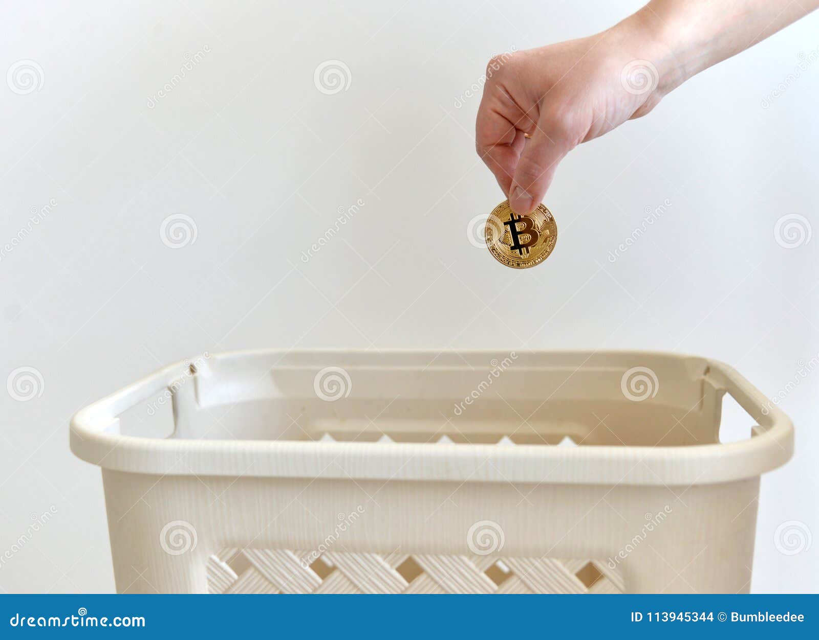 Hand Throwing Gold Coin of Bitcoin Away. Bitcoin Concept. Stock Photo ...
