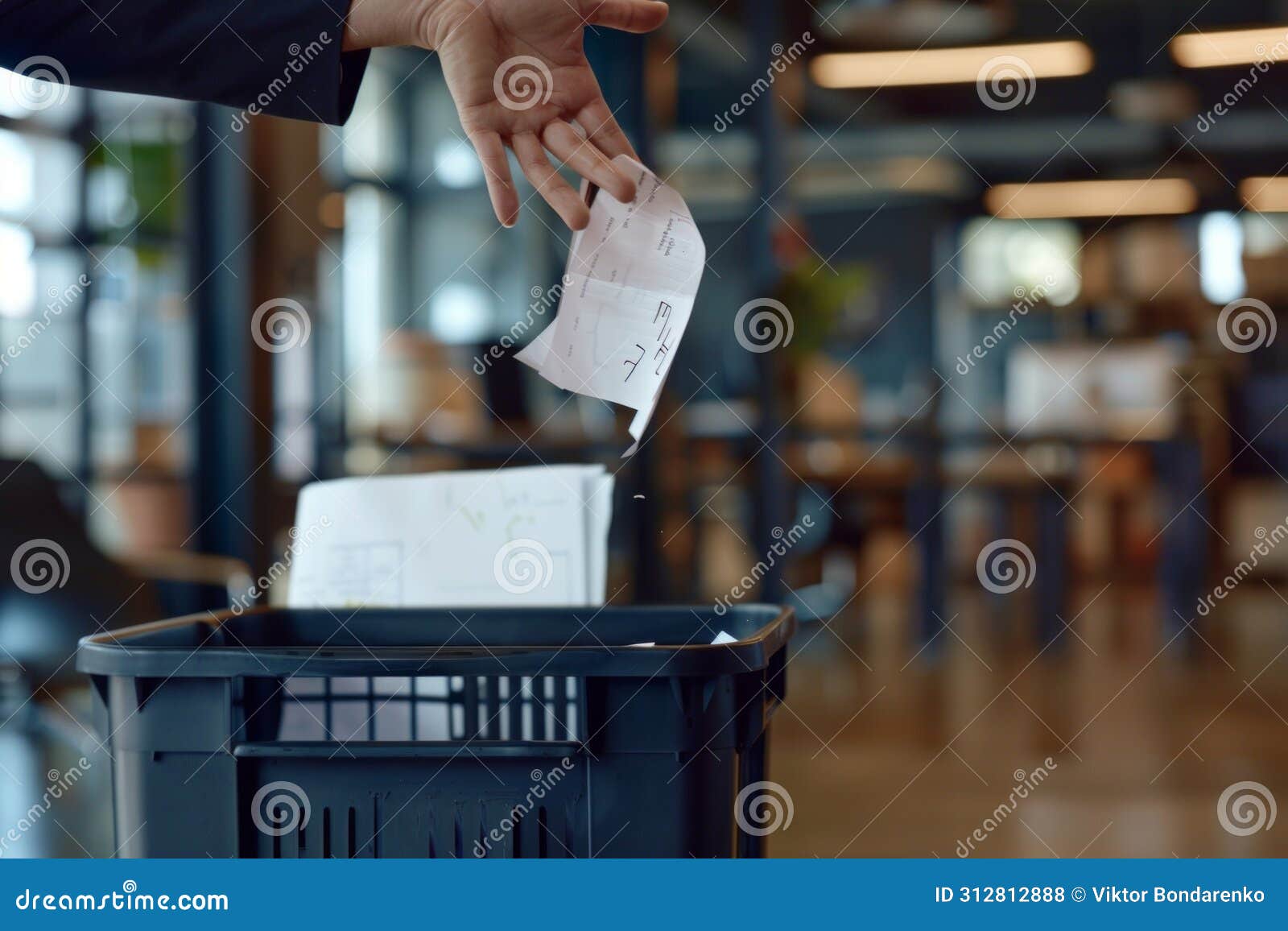 Hand Throws Paper into Trash Bin in Office Stock Illustration ...