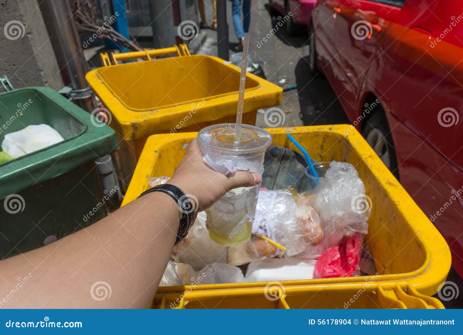 Hand Throwing Plastic Cup in Trash Cans Stock Photo - Image of metal ...