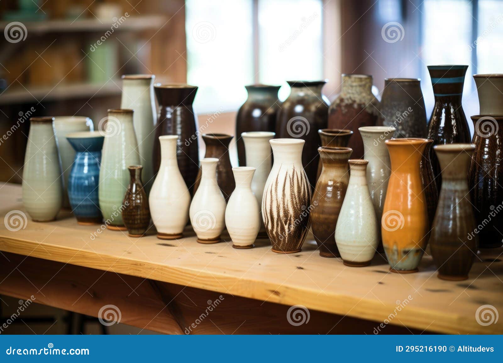 Hand Thrown Stoneware Pottery Pieces Lined Up Stock Photo - Image of ...