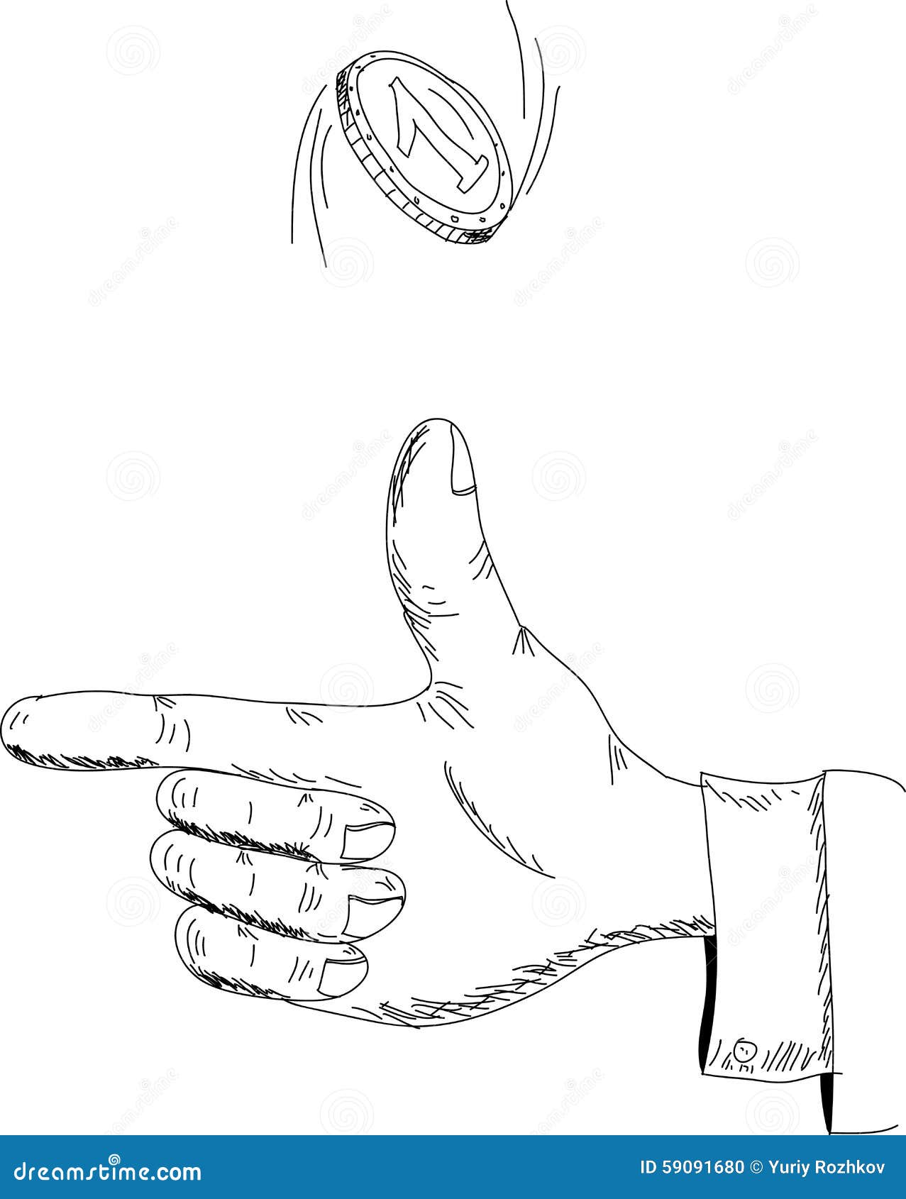 The hand throws a coin up stock vector. Illustration of show - 59091680