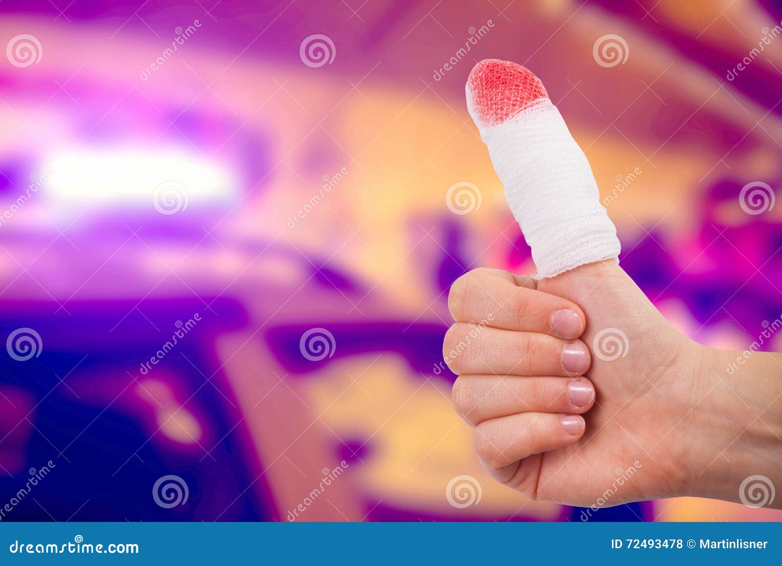 Hand Thumb with Blood and Bandage on Abstract Background Stock Photo ...