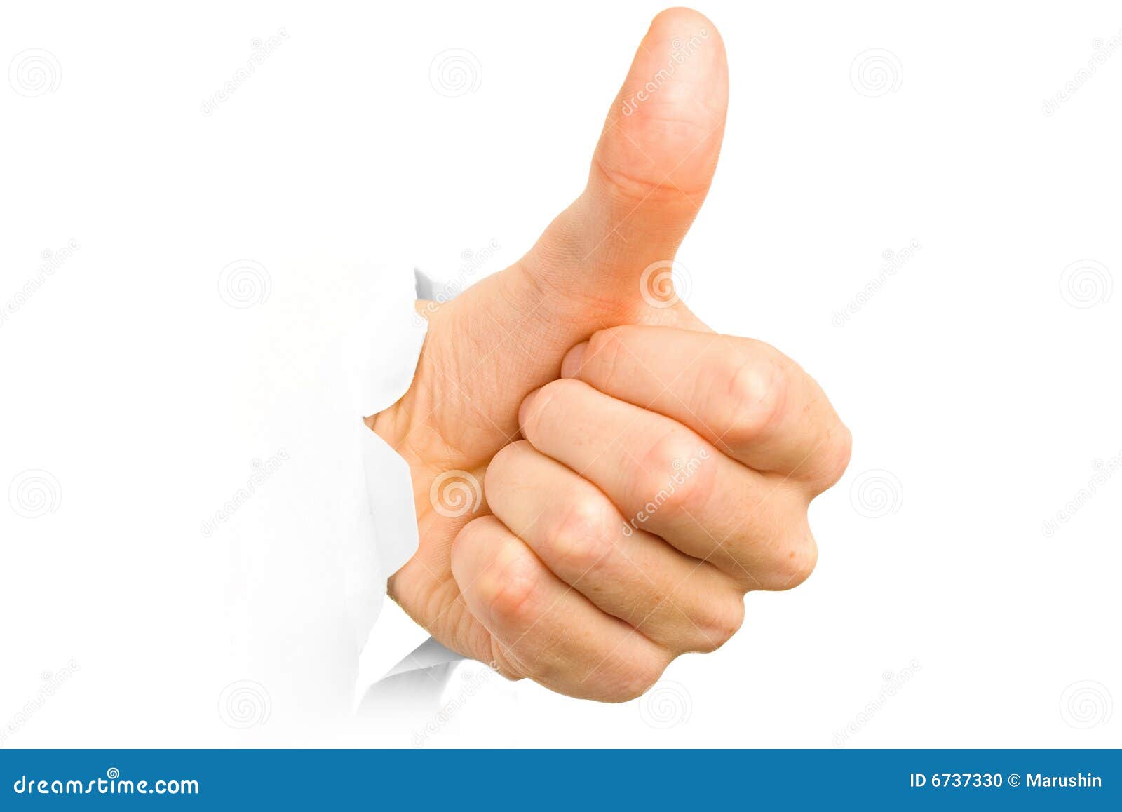Hand with Thumb Up Has Broken through a Paper. Stock Photo - Image of ...