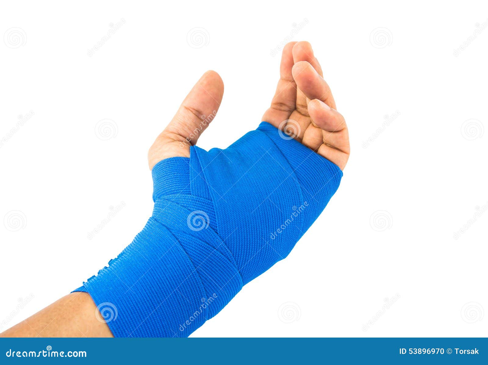 Hand Tied Blue Elastic Bandage Stock Photo - Image of wrap, isolated ...