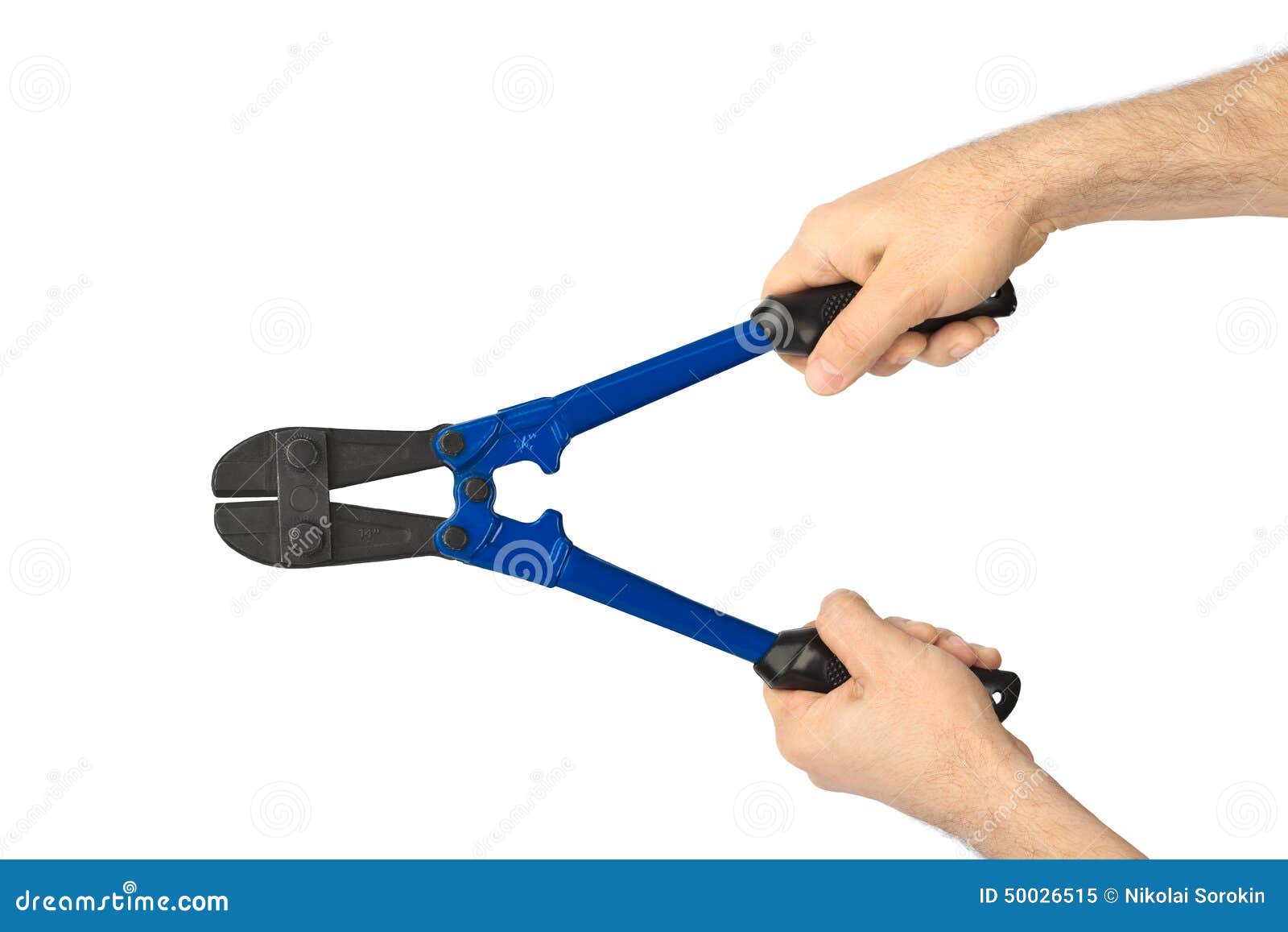 Hand with Tool Bolt Cutters Stock Image - Image of blue, plier: 50026515