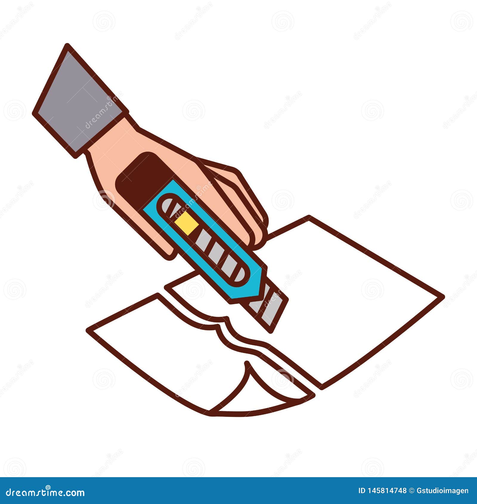 Hand with the Tool Cutting a Paper Stock Illustration - Illustration of ...
