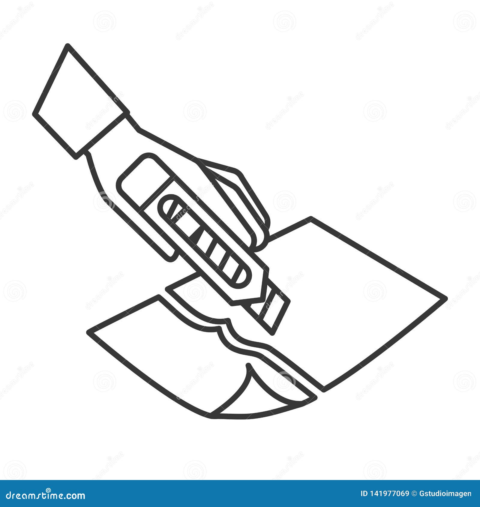 Hand with the Tool Cutting a Paper Stock Vector - Illustration of ...