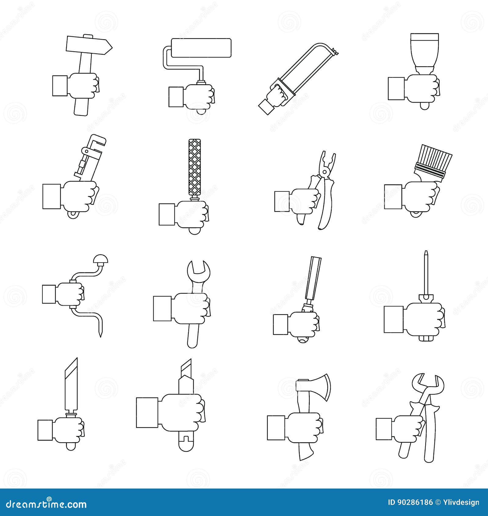 Hand Tool Icons Set Building, Outline Style Stock Vector - Illustration ...