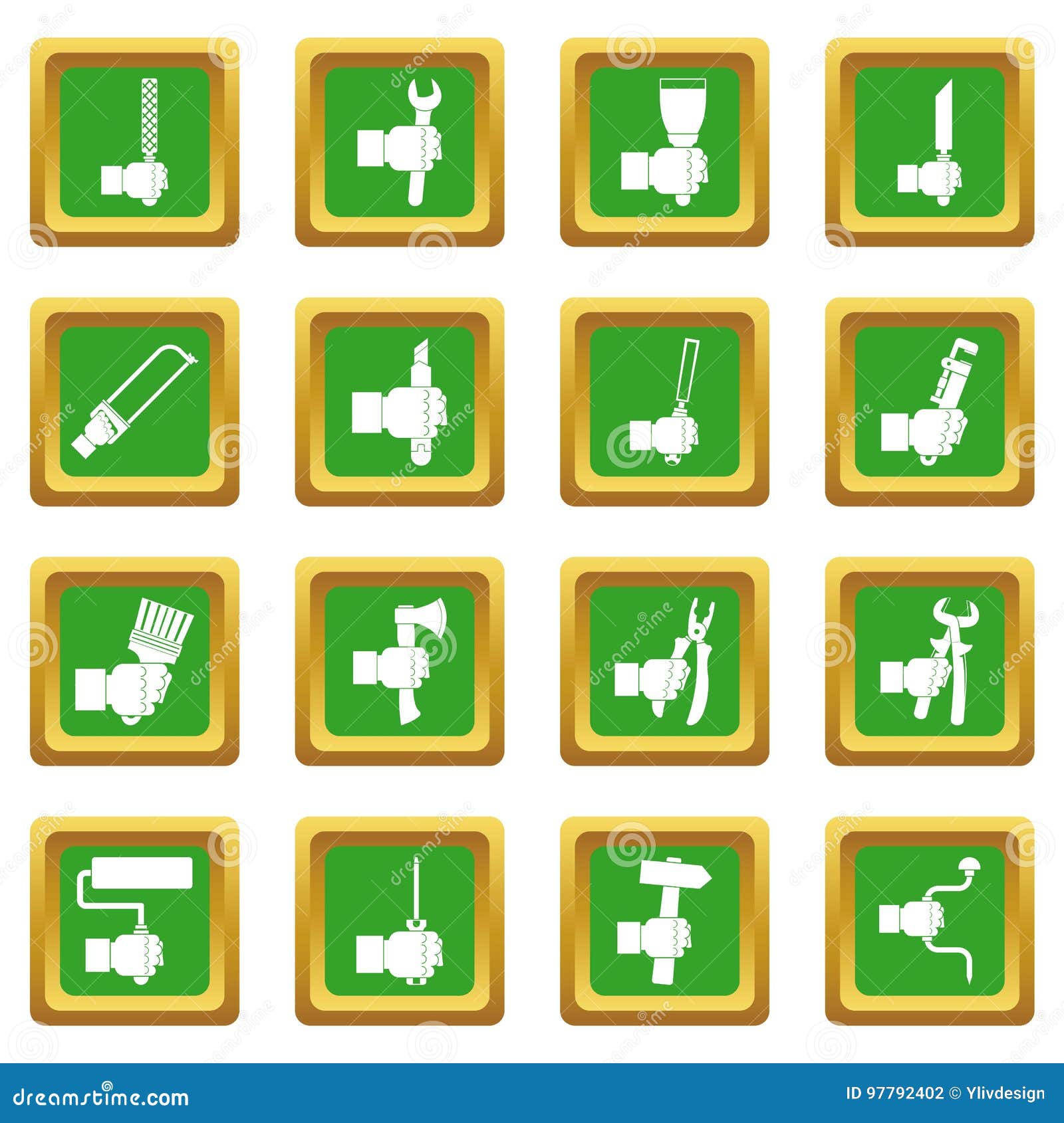 Hand tool icons set green stock vector. Illustration of hold - 97792402