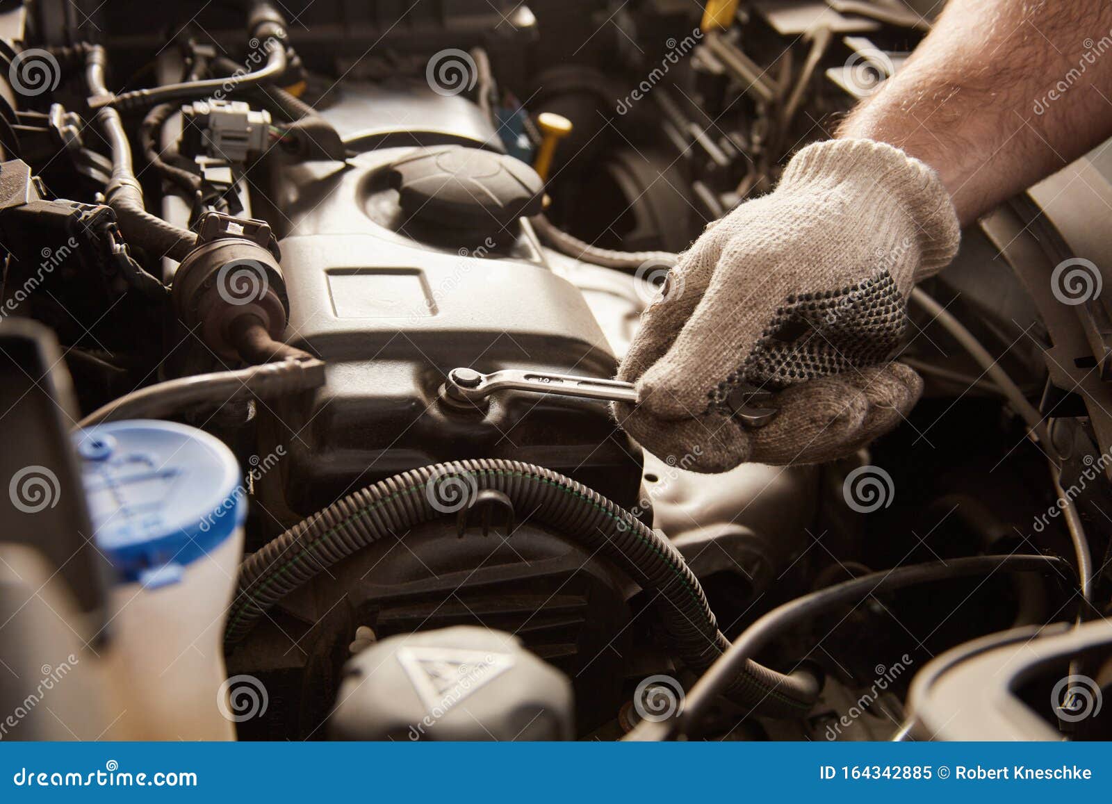 Hand with Tool in the Repair of Car Engine Stock Image - Image of ...