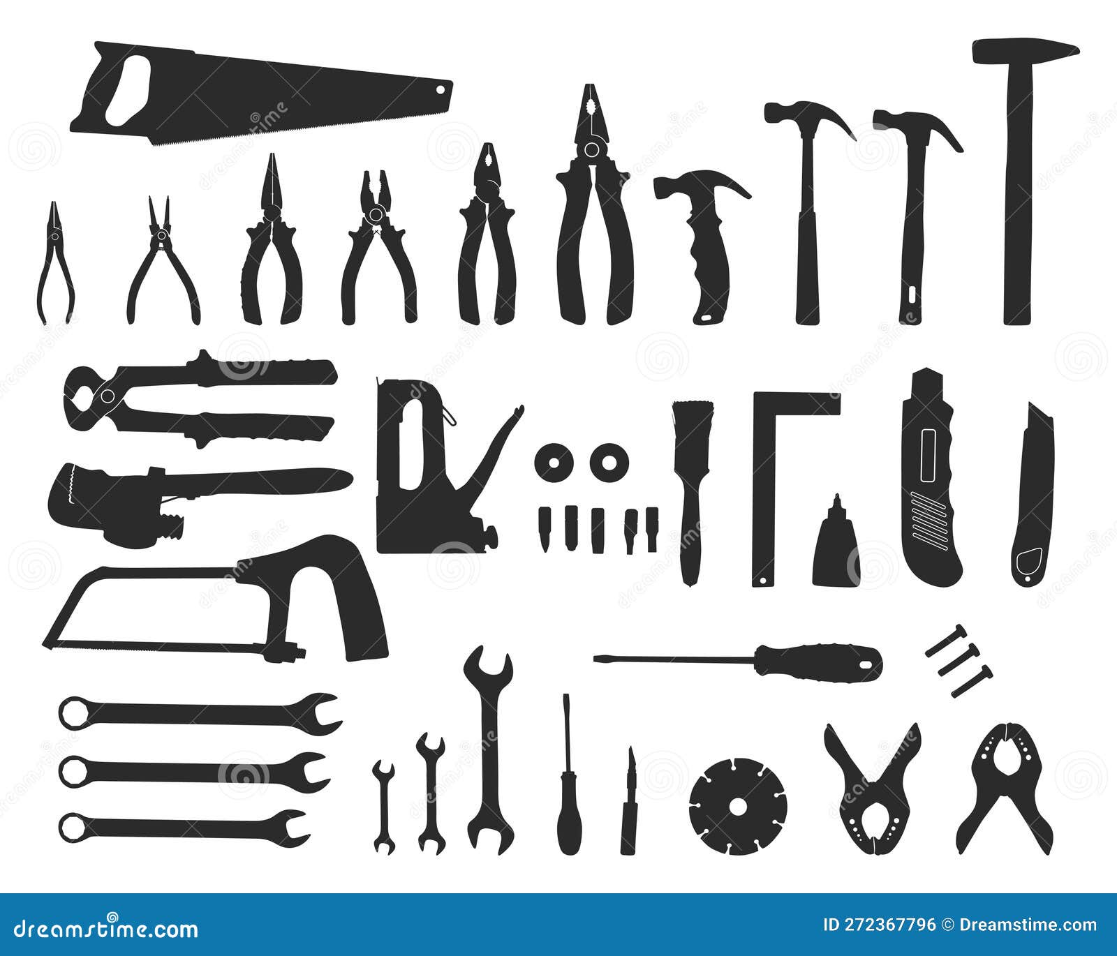 Hand Tool Silhouettes, Tools Silhouette, Construction Tools Silhouette ...