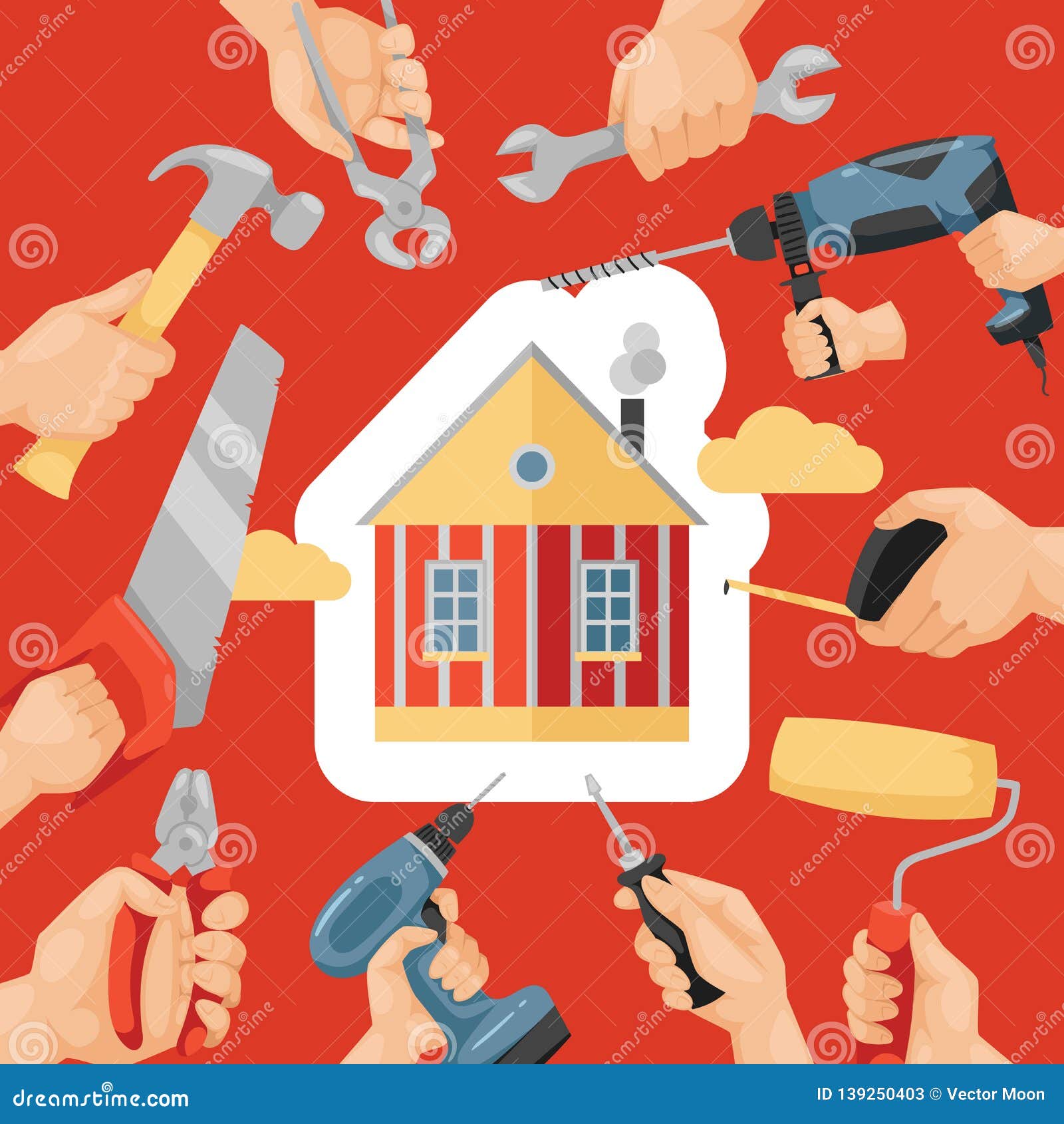 Hand Tool Vector House Construction Handtools Hammer Pliers And ...