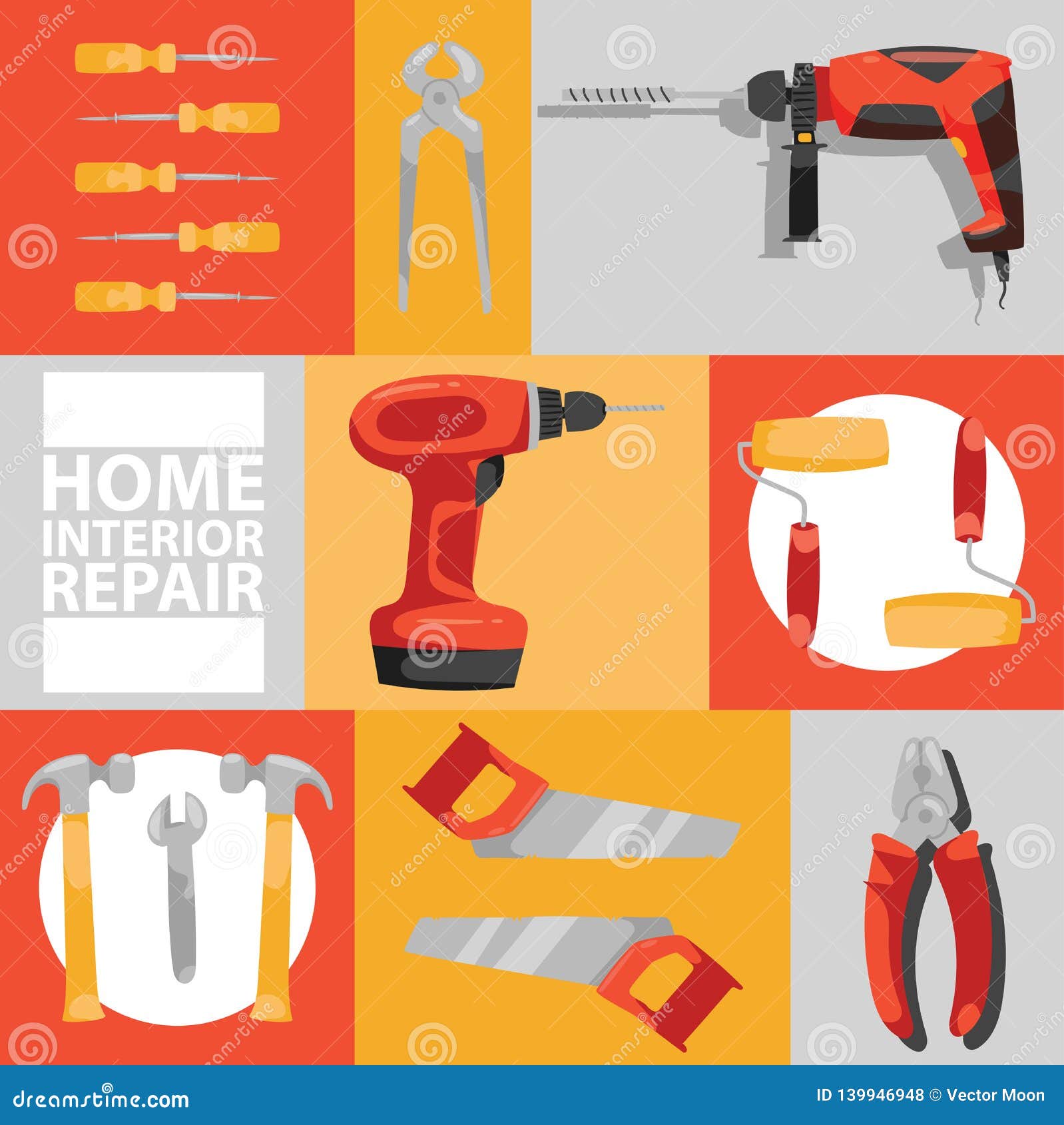 Hand Tool Vector Seamless Pattern Construction Handtools Hammer Pliers ...