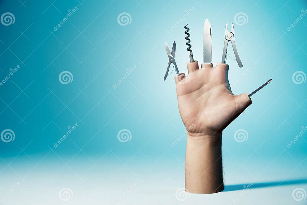 Hand with tools as fingers stock photo. Image of business - 29696726