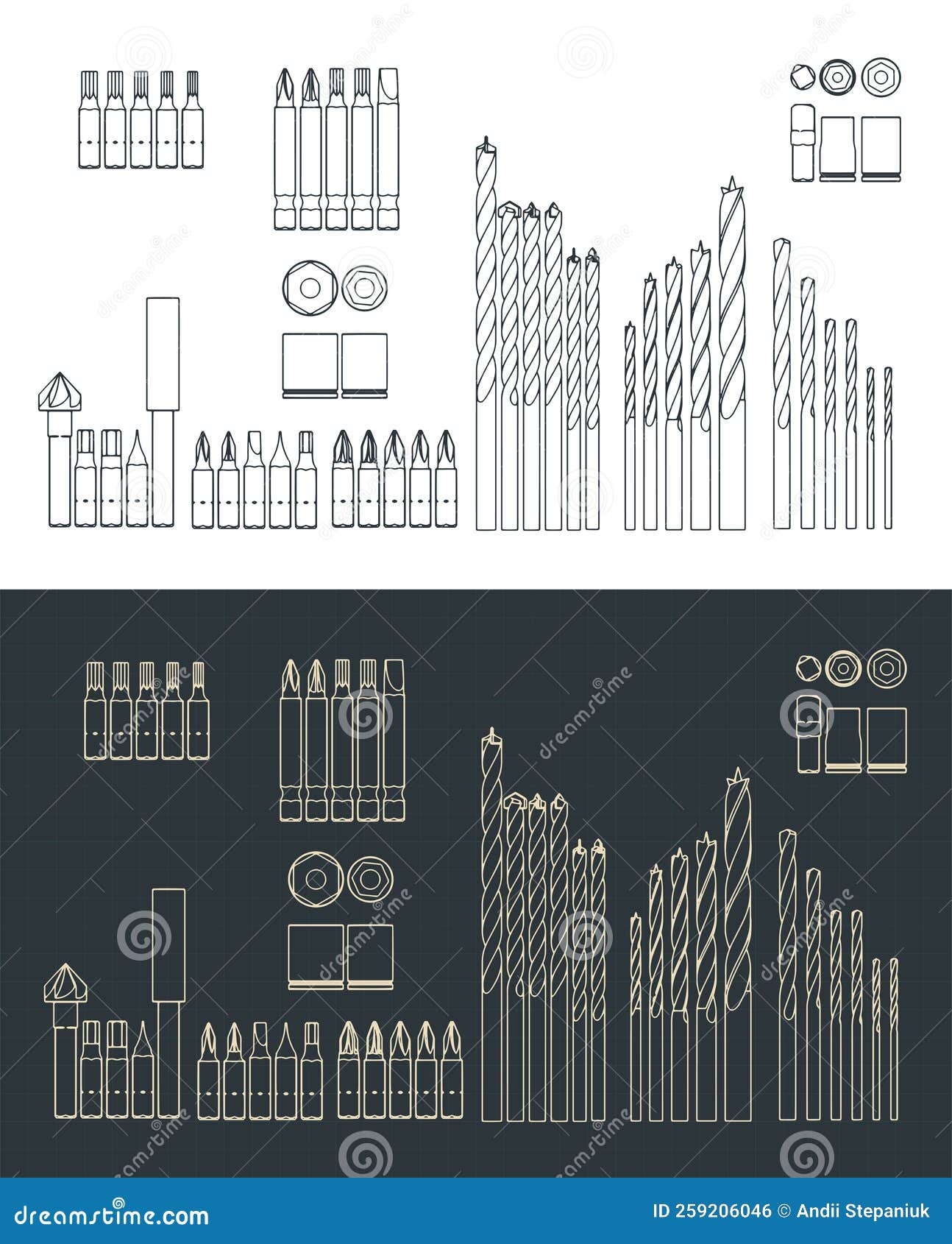 Hand tools blueprints stock vector. Illustration of toolbox - 259206046