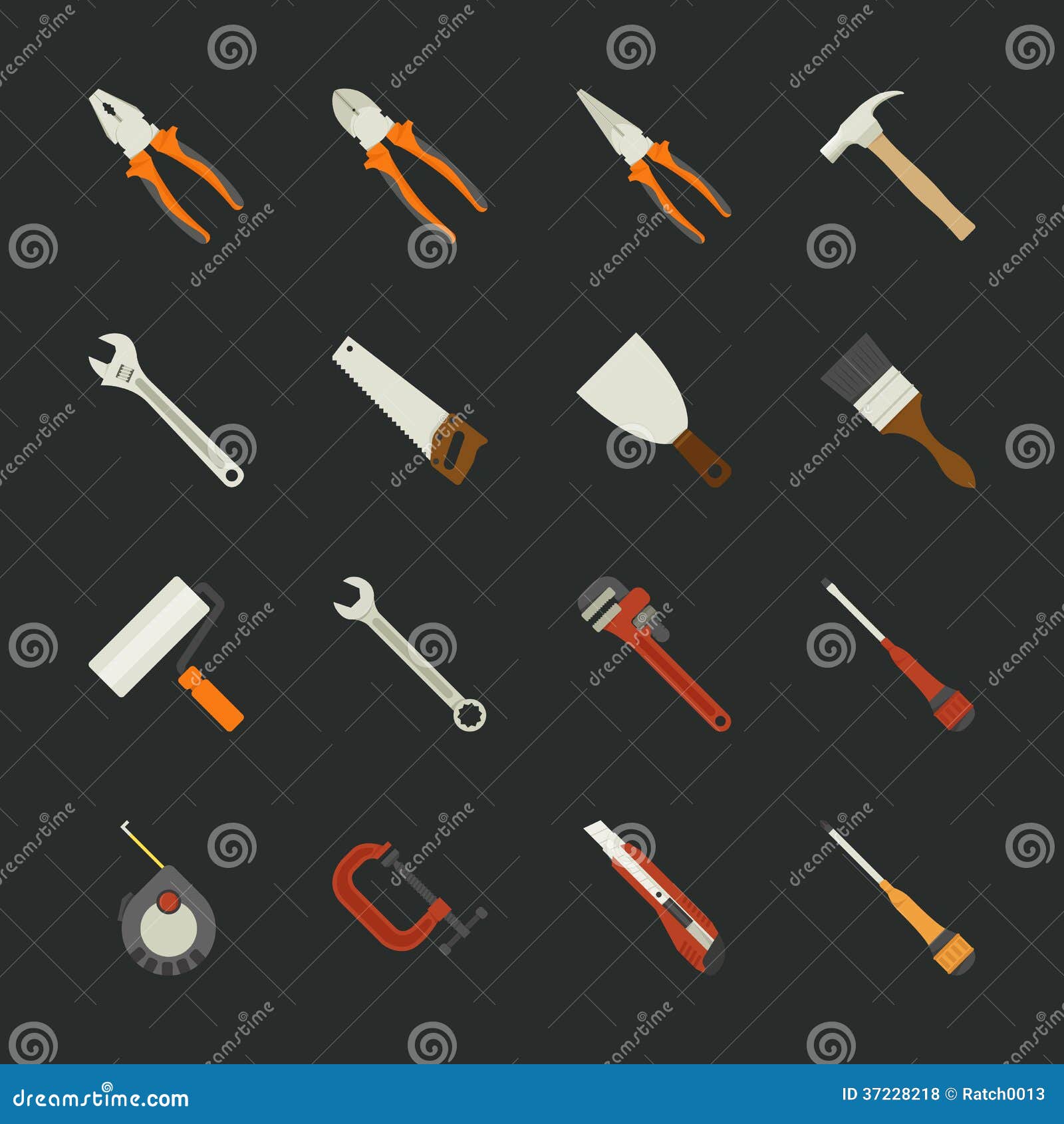 Hand Tools Icon Set , Flat Design Stock Vector - Illustration of mason ...