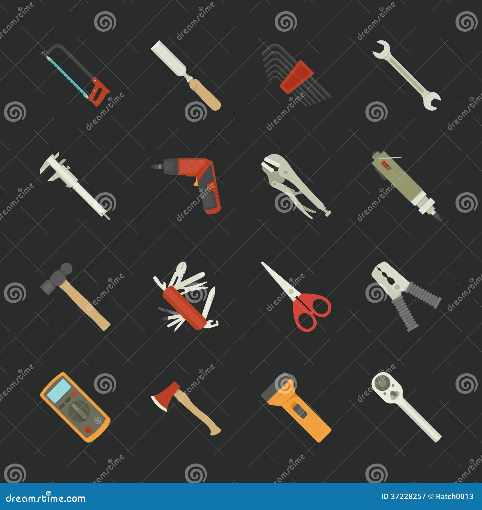 Hand Tools Icon Set , Flat Design Stock Vector - Illustration of ...