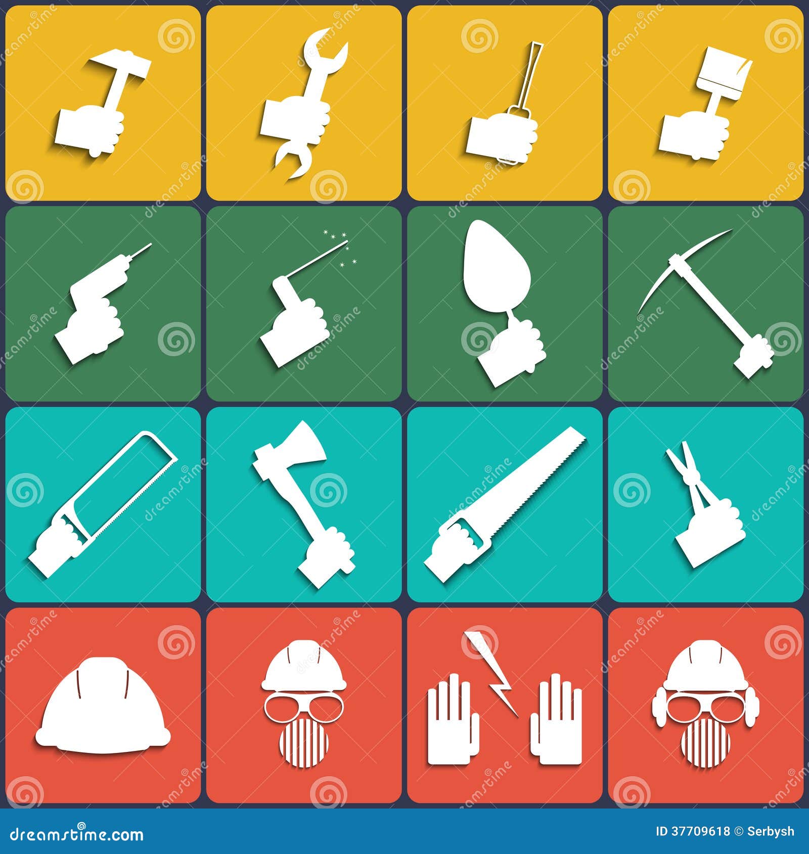 Hand Tools Icon Set Vector. Flat Design Stock Vector - Illustration of ...