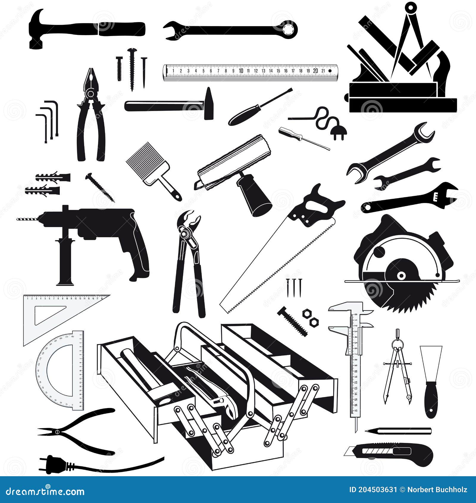 Hand Tools and Measuring Instruments White Background, Isolated ...