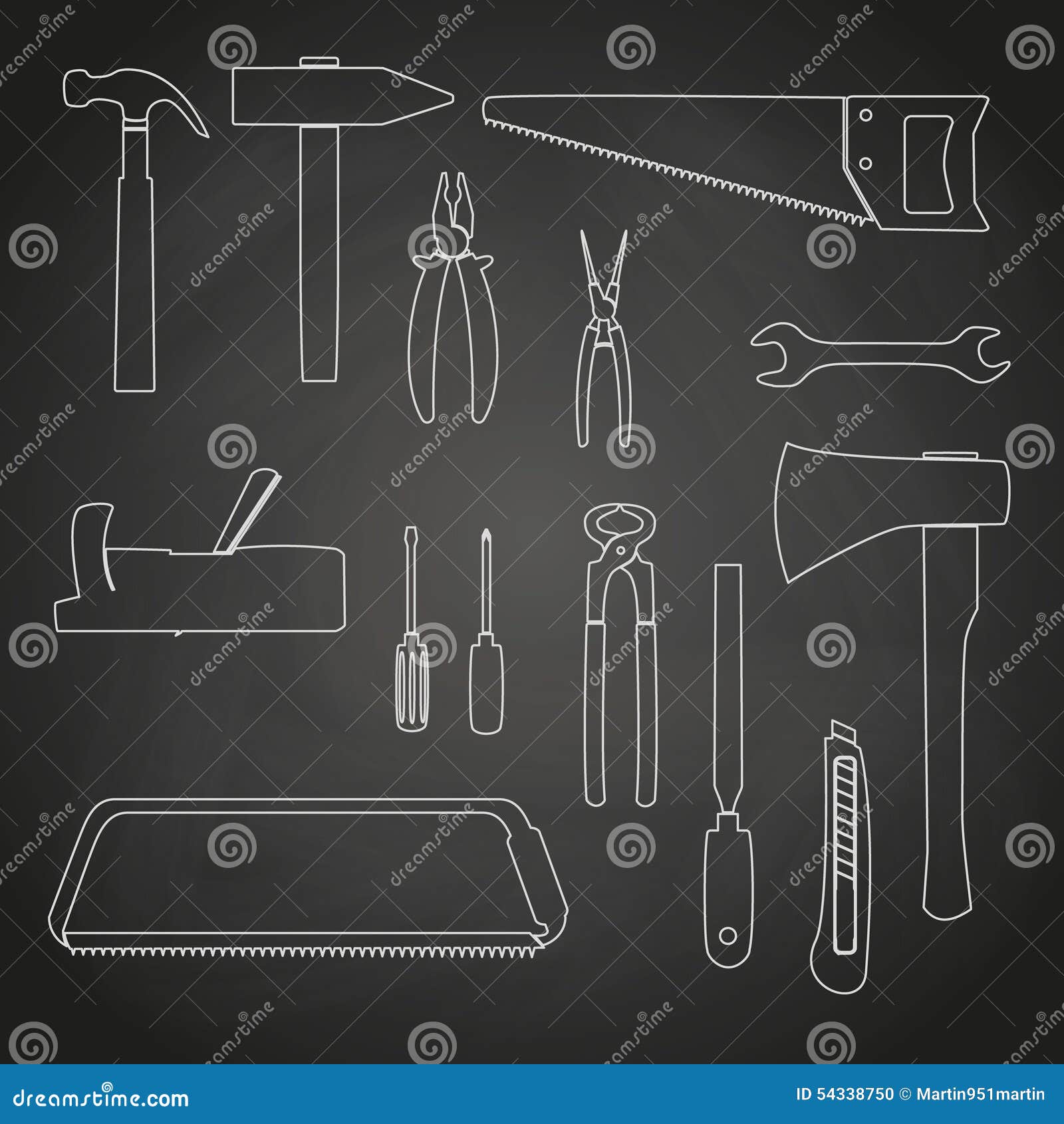Hand Tools Outline Icons on Chalkboard Eps10 Stock Vector ...