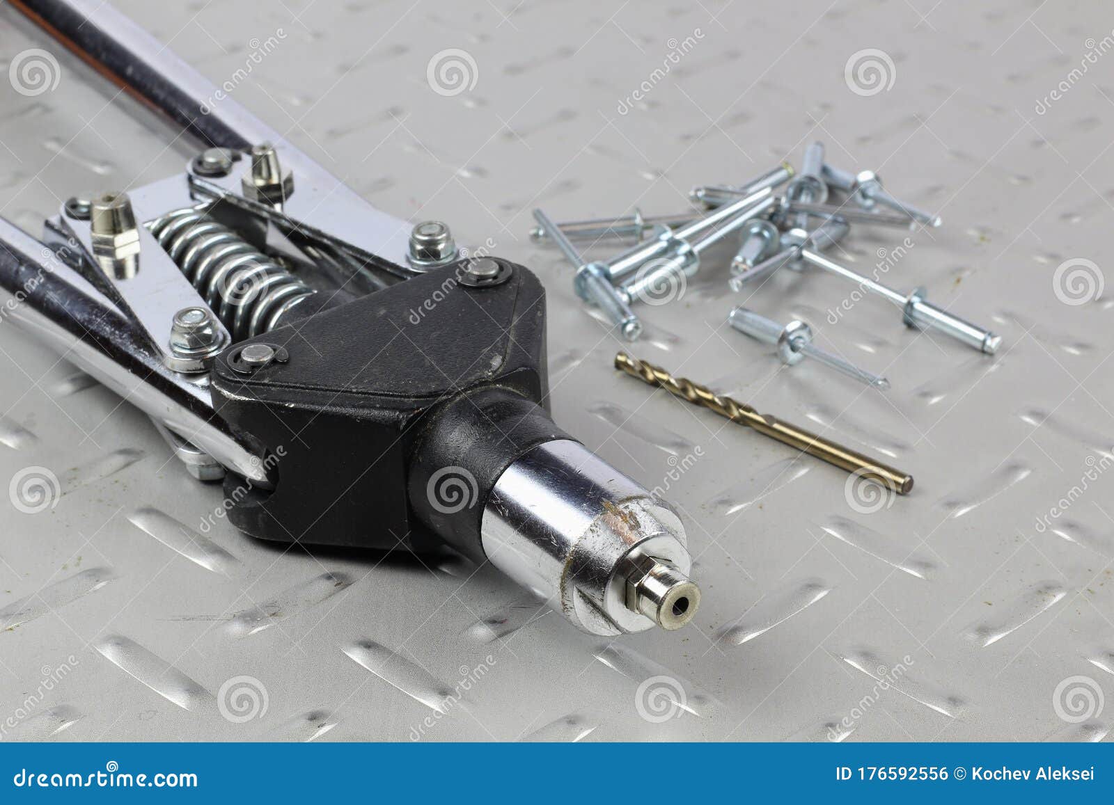 Hand Tools. Riveter for Mounting Blind Rivets on a Steel Background ...