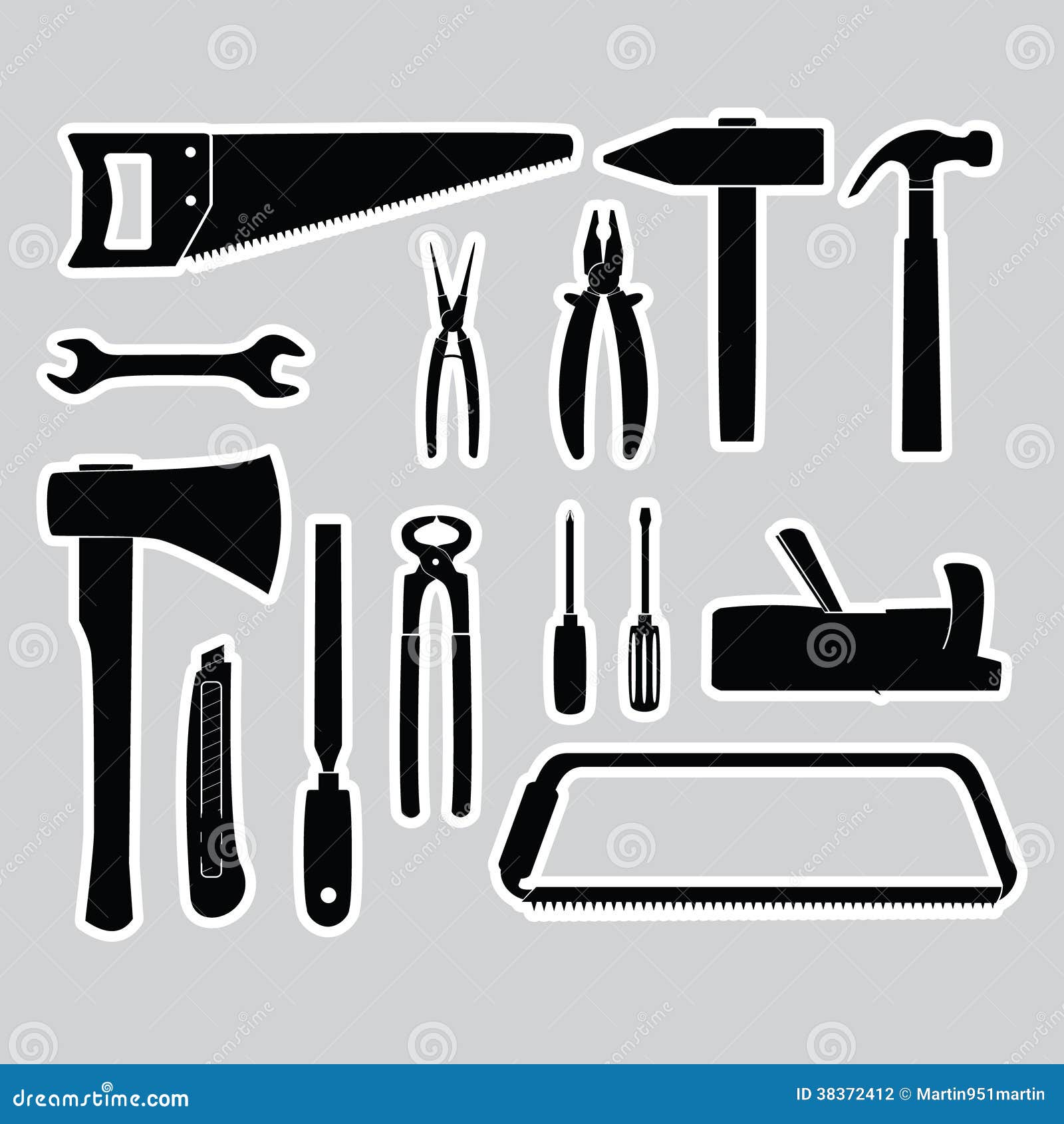 Hand Tools Stickers Set Eps10 Stock Vector - Illustration of rasper ...