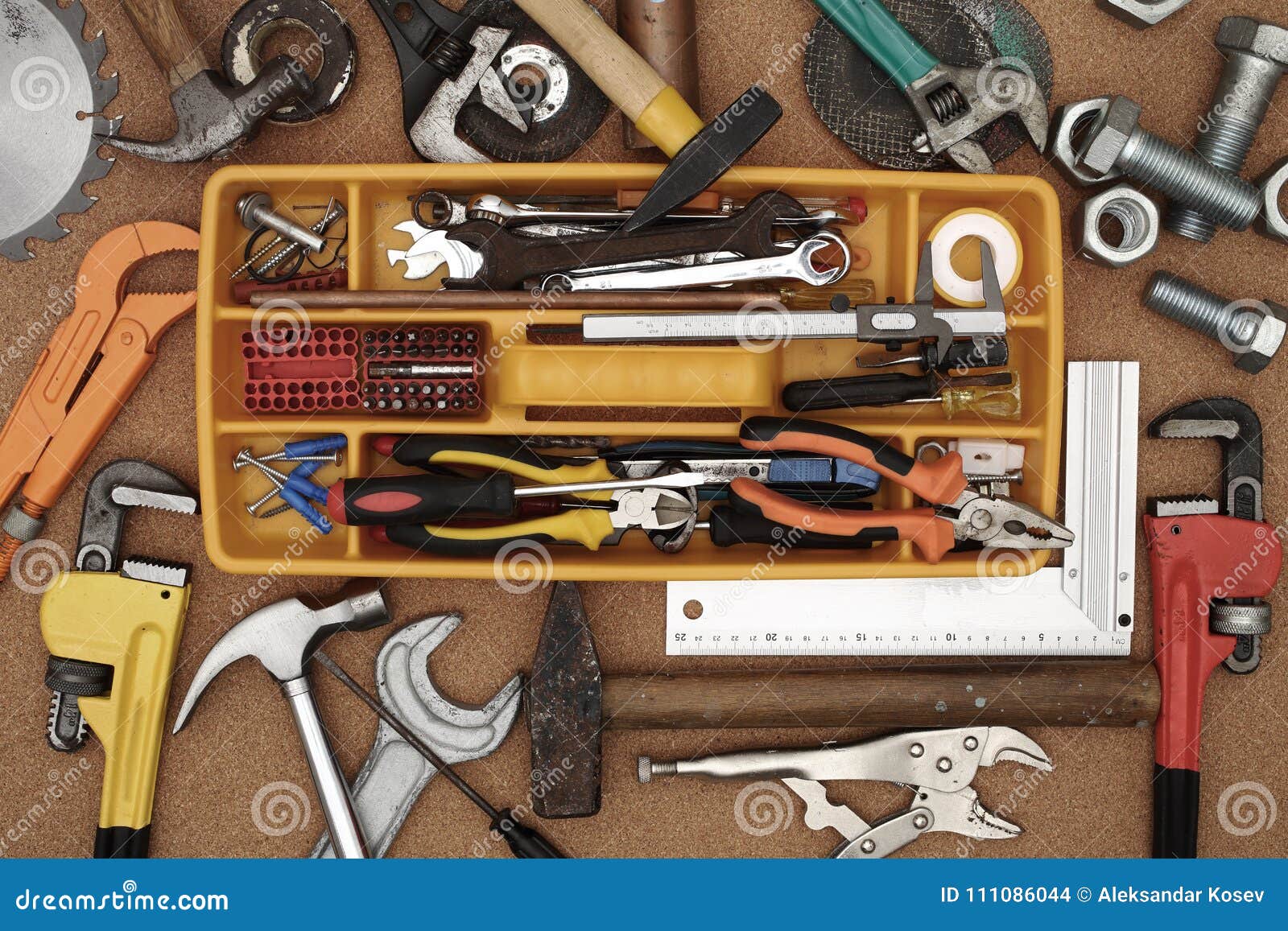 Hand tools and toolbox stock photo. Image of screwdriver - 111086044
