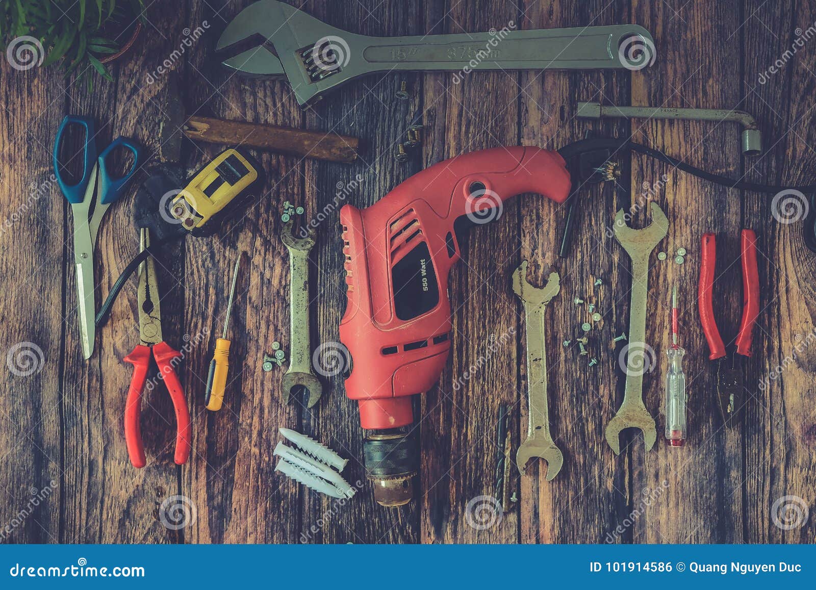 Hand Tools on Wood Background Stock Photo - Image of goggles, hardware ...