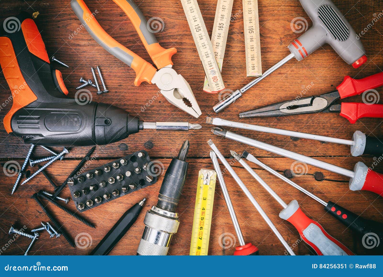 Hand Tools on Wooden Background Stock Image - Image of clamp, bench ...