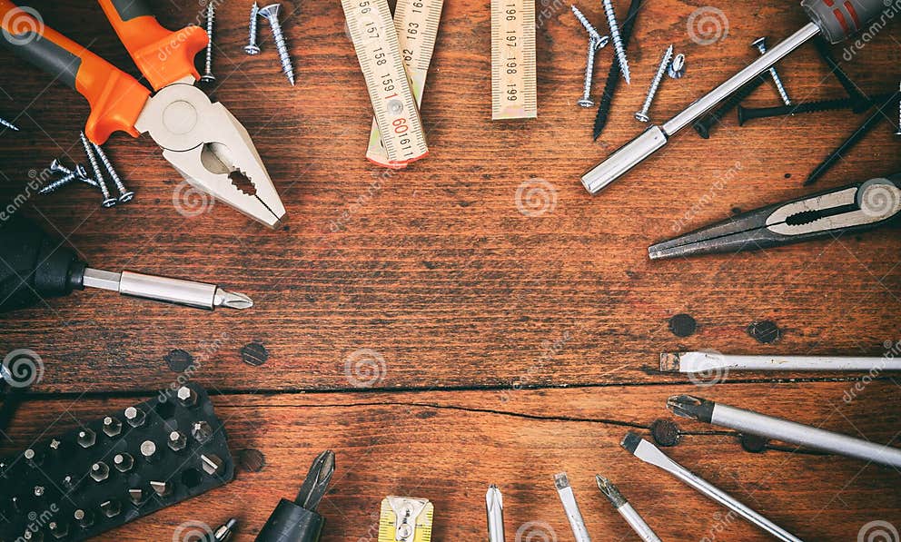 Hand Tools on Wooden Background Stock Photo - Image of handle, metal ...
