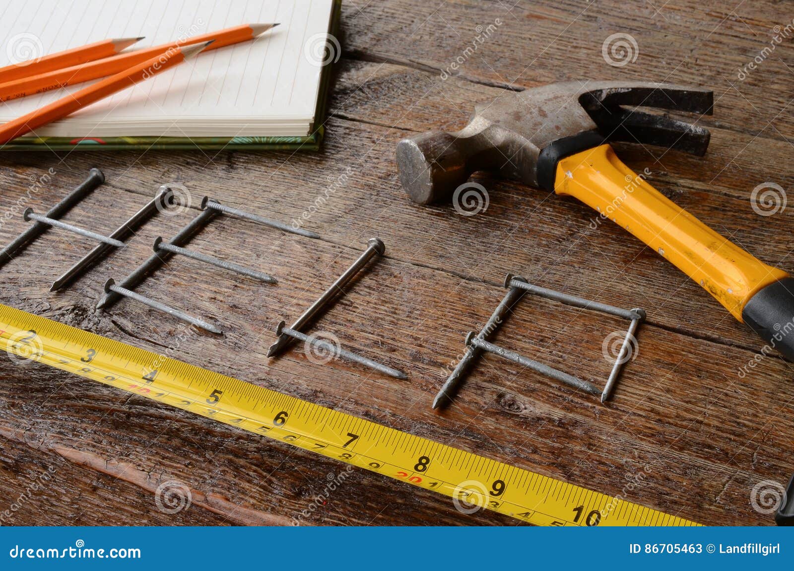 Hand Tools and Work Bench Background Stock Image - Image of nails ...