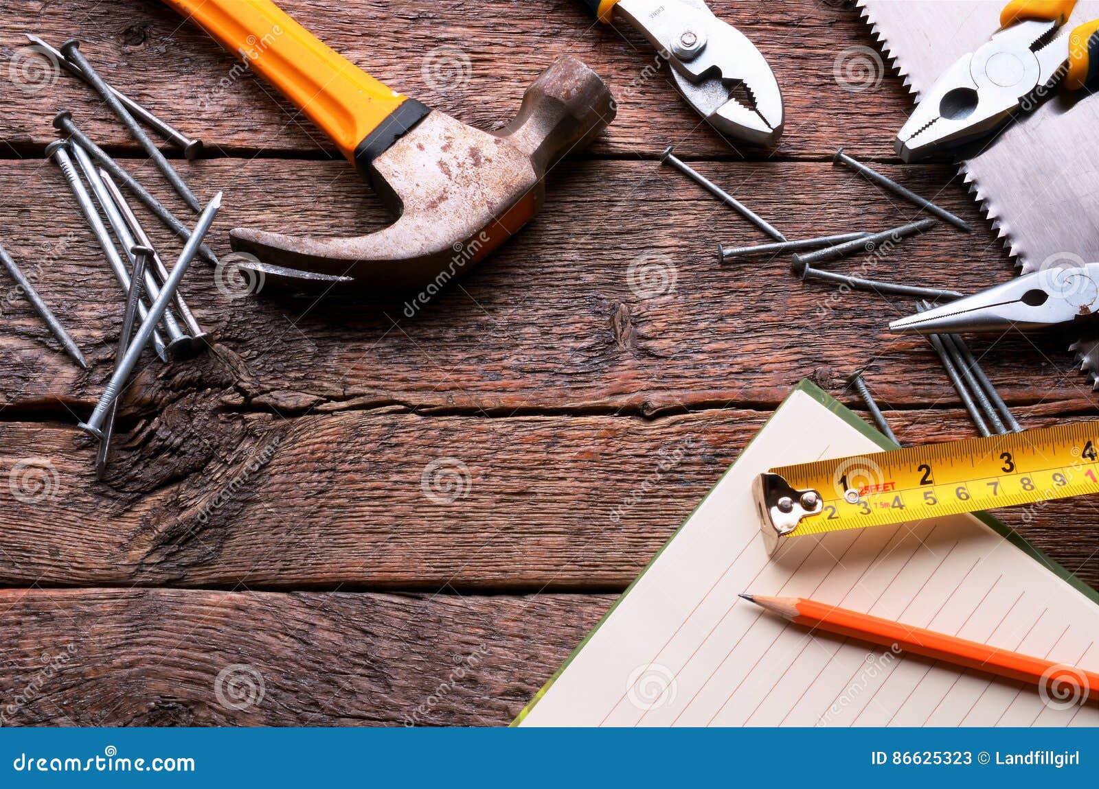 Hand Tools and Work Bench Background Stock Image - Image of measure ...