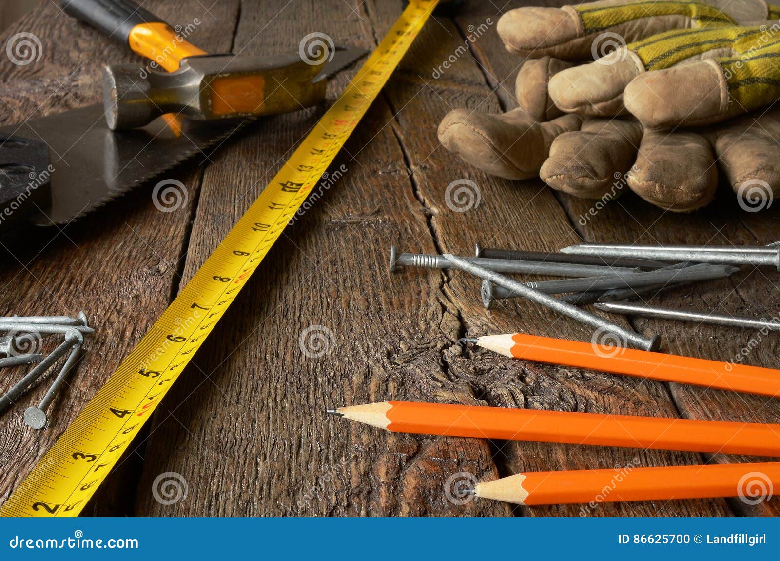 Hand Tools and Work Bench Background Stock Photo - Image of notepad ...