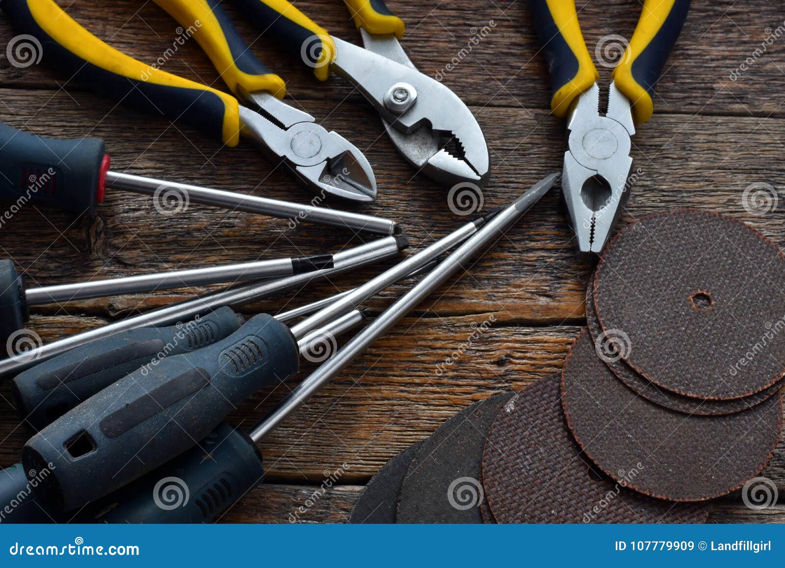 Hand Tools and Work Bench Background Stock Image - Image of pliers ...