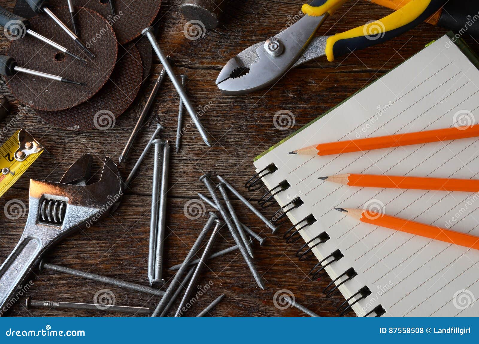 Hand Tools and Work Bench Background Stock Photo - Image of industry ...
